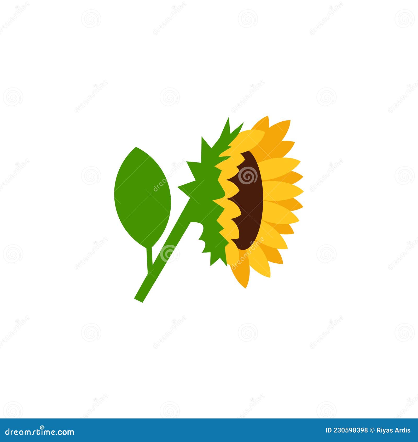 Sunflower Side View Vector Illustration Isolated On White Background ...