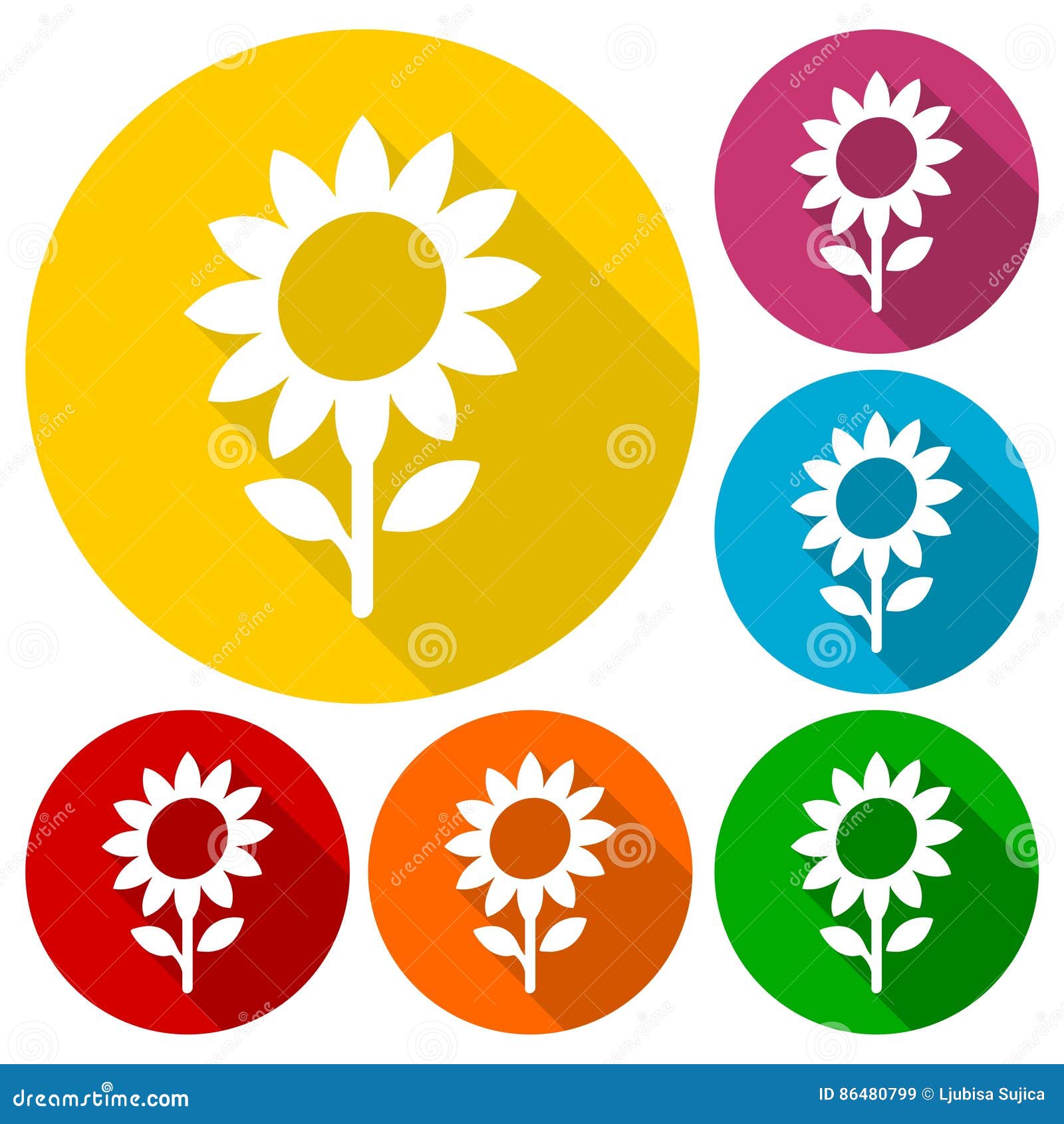 Sunflower Symbol Icons Set with Long Shadow Stock Vector - Illustration ...