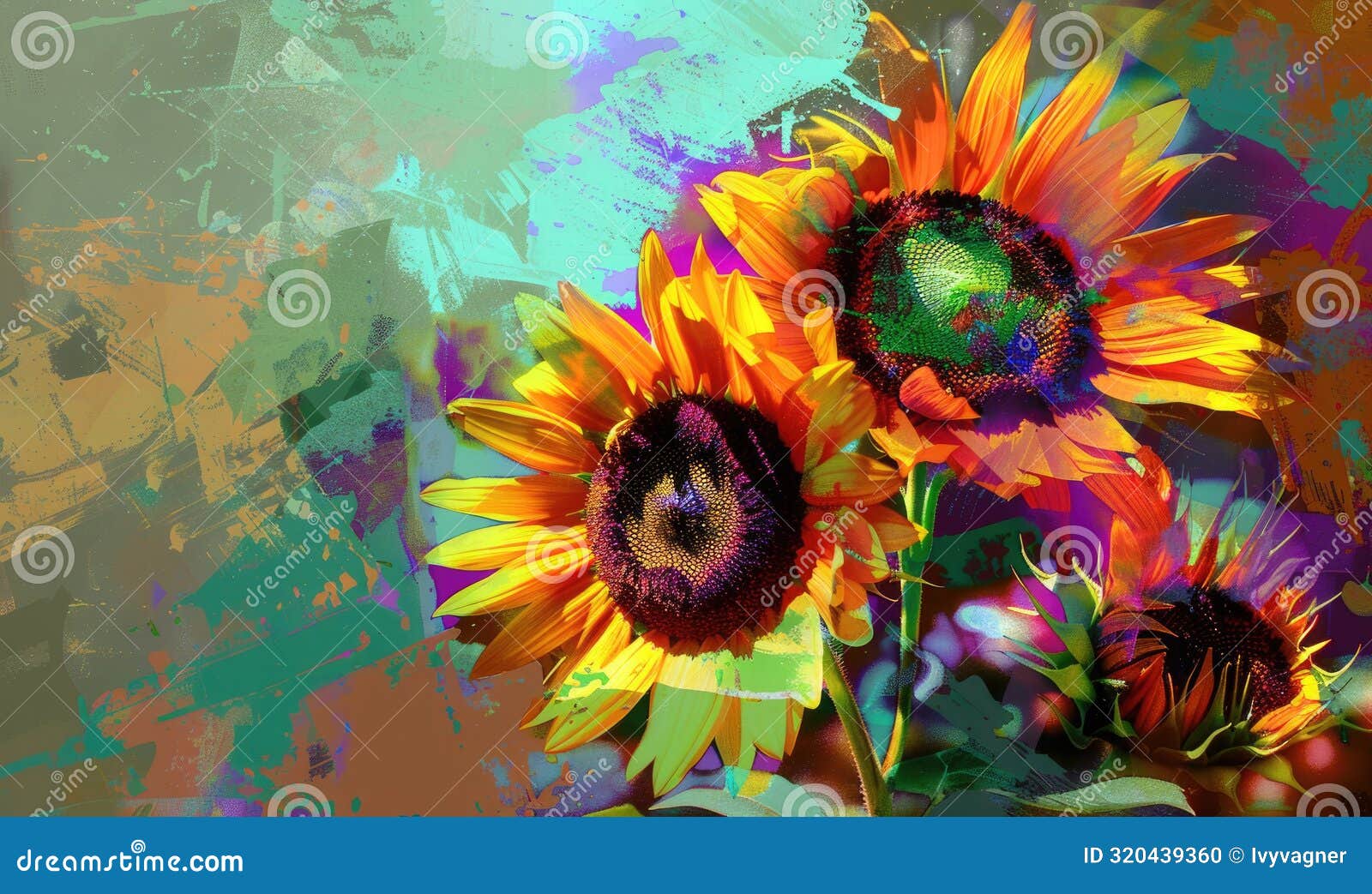 Sunflowers in Abstract Art Style Stock Photo - Image of paint, blue ...