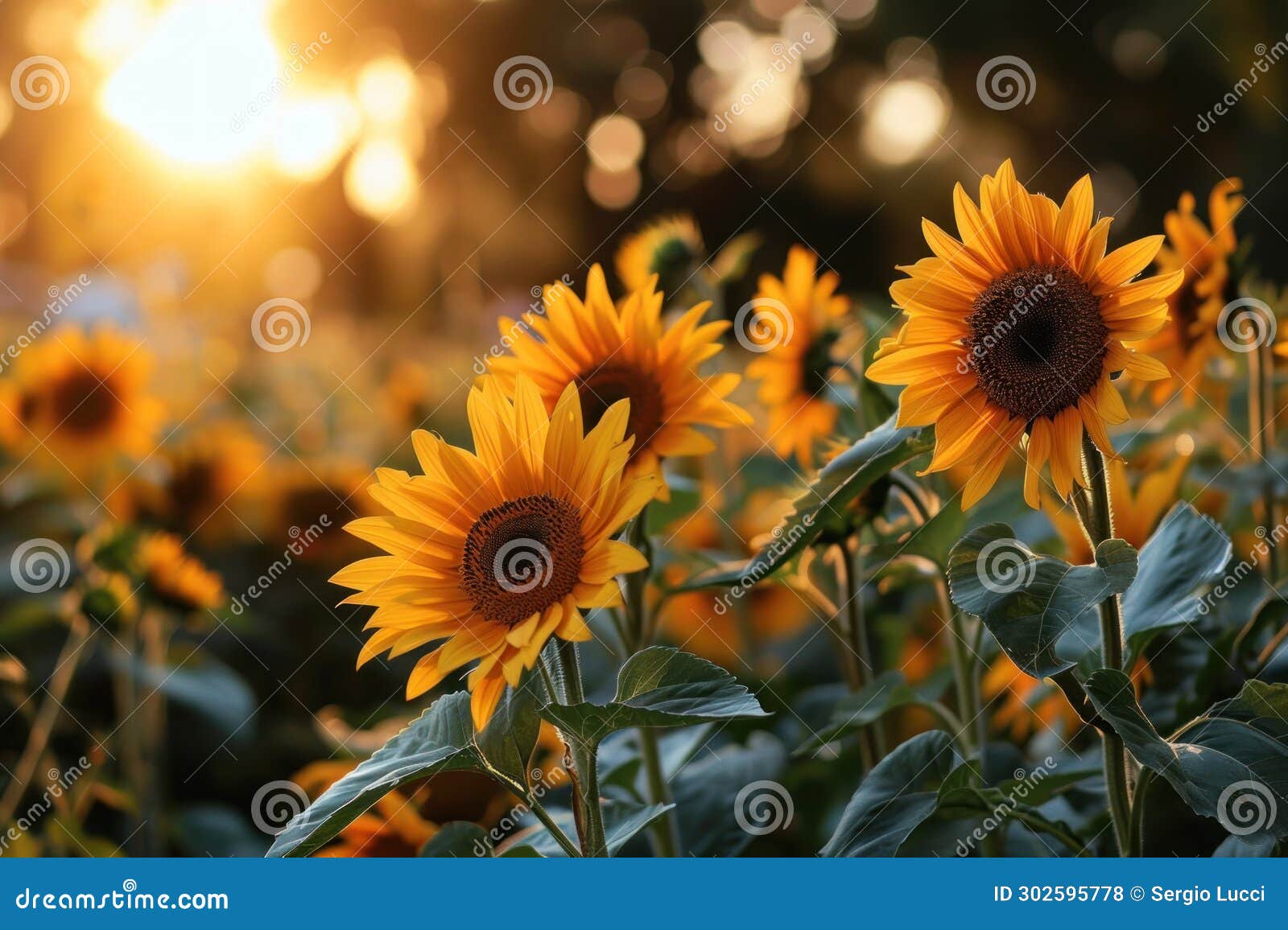 Sunflowers Bloom Brightly Against a Sunset Backdrop Stock Photo - Image ...