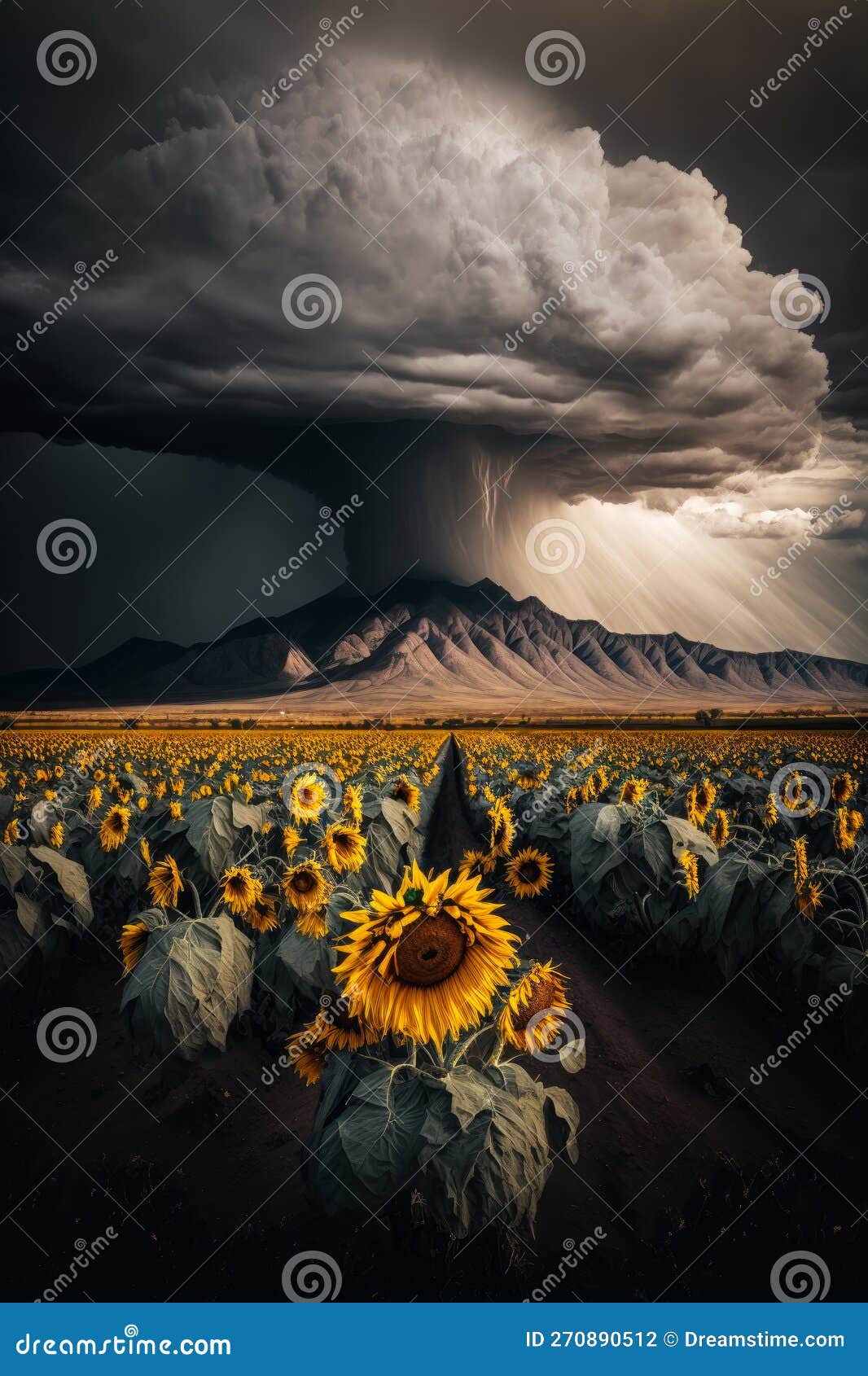 Sunflowers in Field Under Storm Cloud. Generative AI Stock Illustration ...