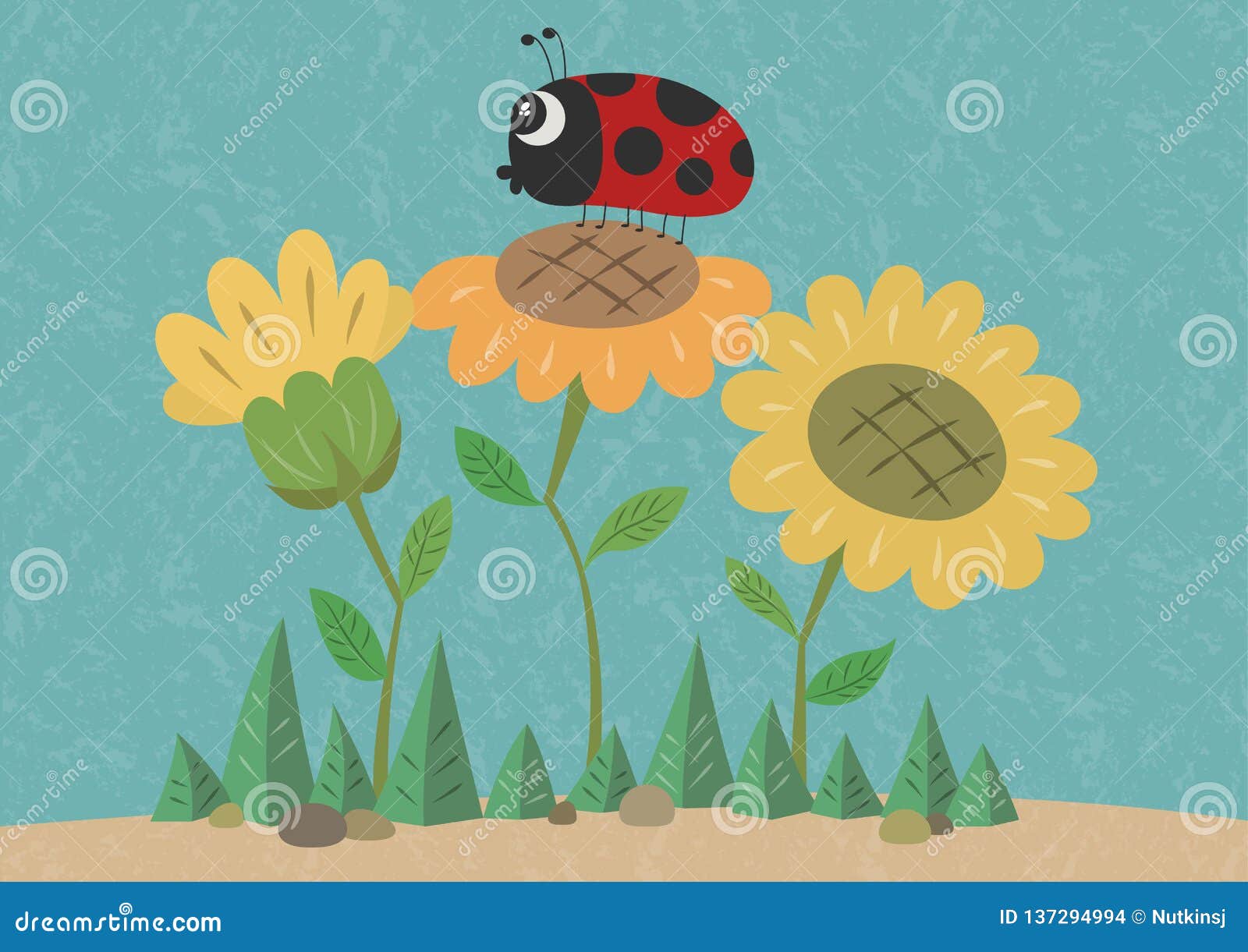 Ladybird Illustration. Set Of Three Ladybirds Isolated On Chamomile And ... Ladybird Illustration. Set Of Three Ladybirds Isolated On Chamomile And ...