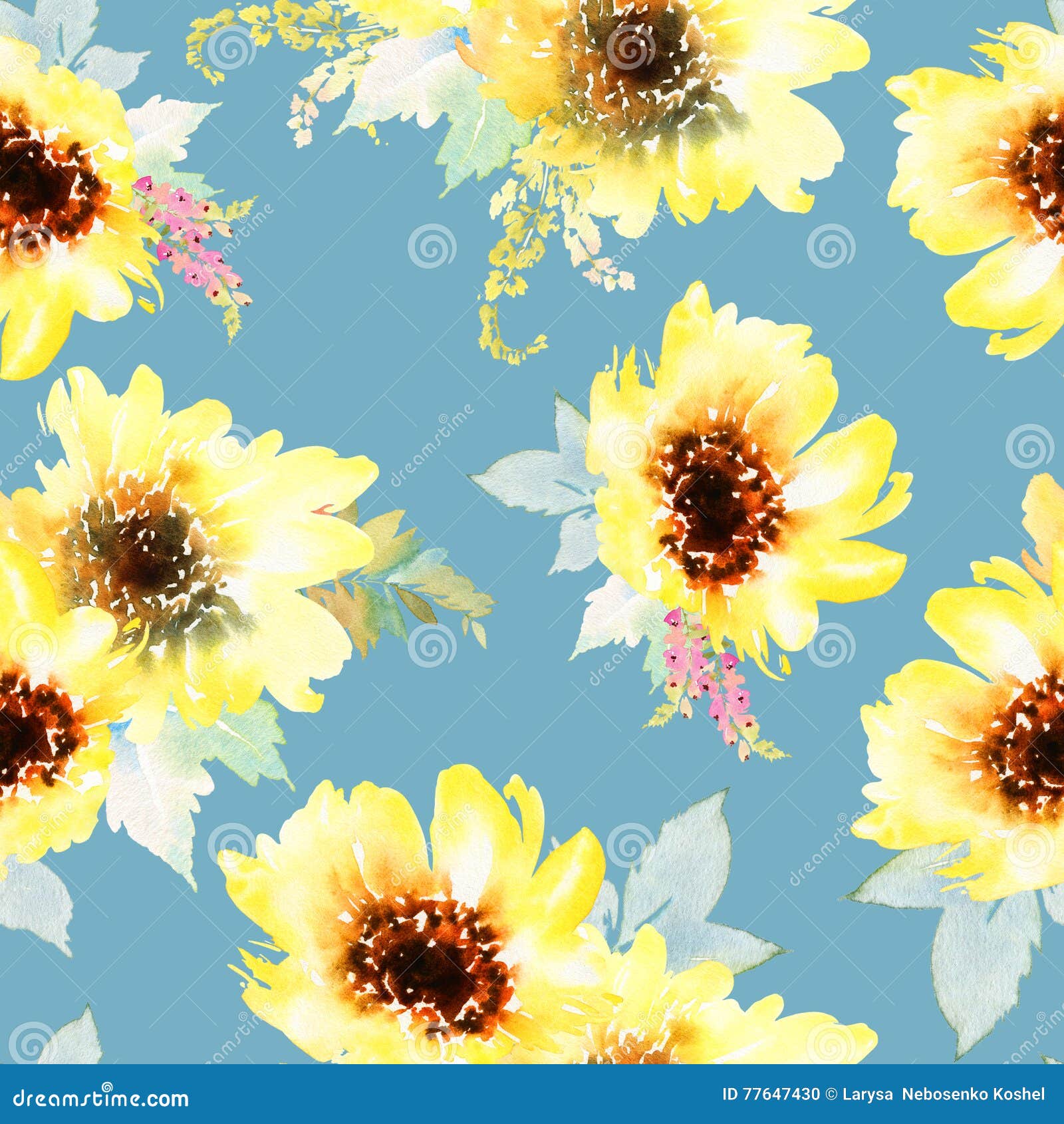 Sunflowers Seamless Pattern. Stock Illustration - Illustration of ...