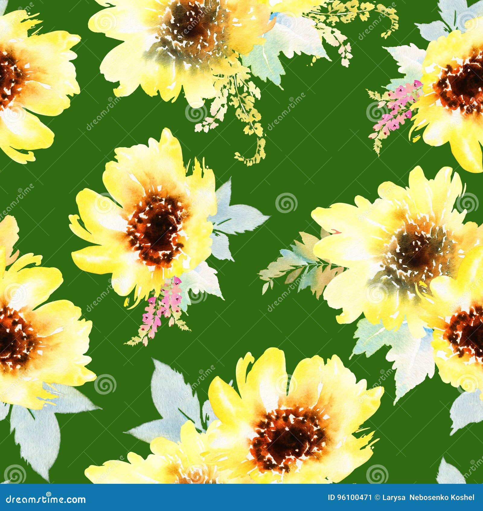 Sunflowers Seamless Pattern. Stock Illustration - Illustration of ...