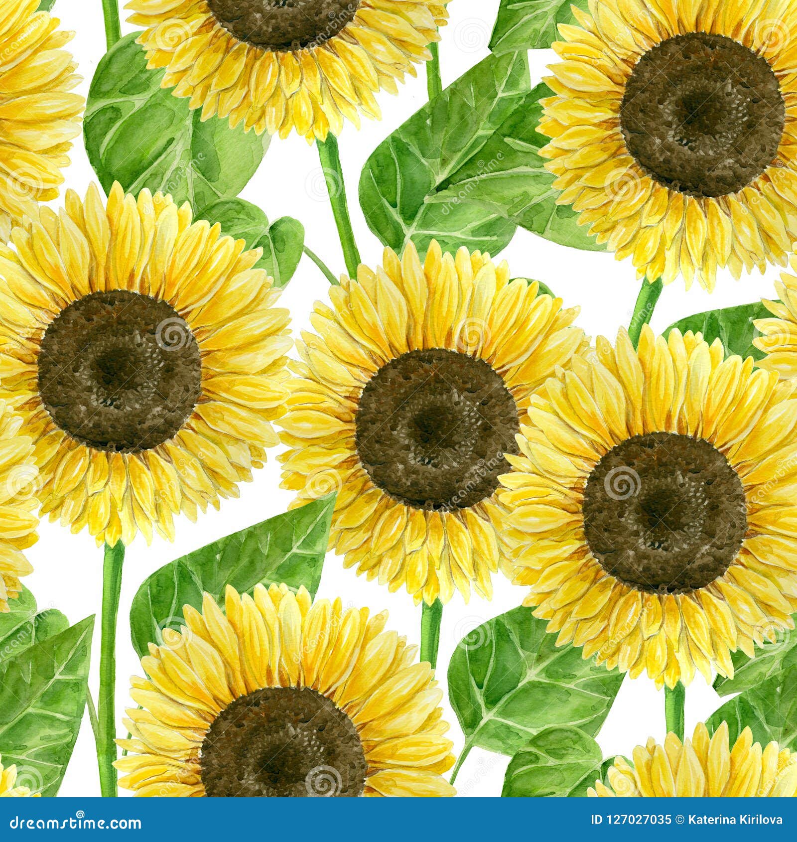 Sunflowers Watercolor Pattern Stock Illustration - Illustration of ...