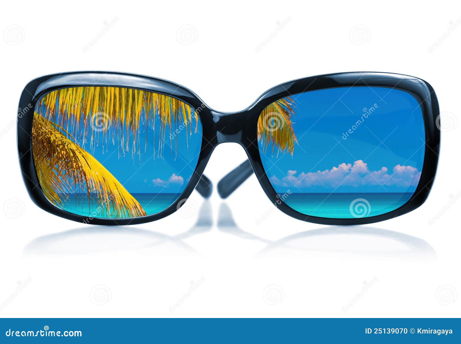 Sunglasses with a Beach Reflected on the Glass Stock Photo - Image of ...