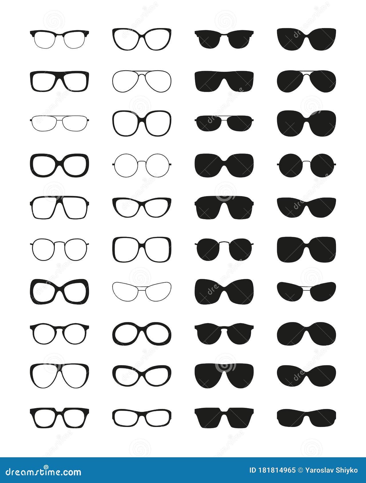 Sunglasses Icon Set. Different Spectacle Frames and Shapes Stock Vector ...