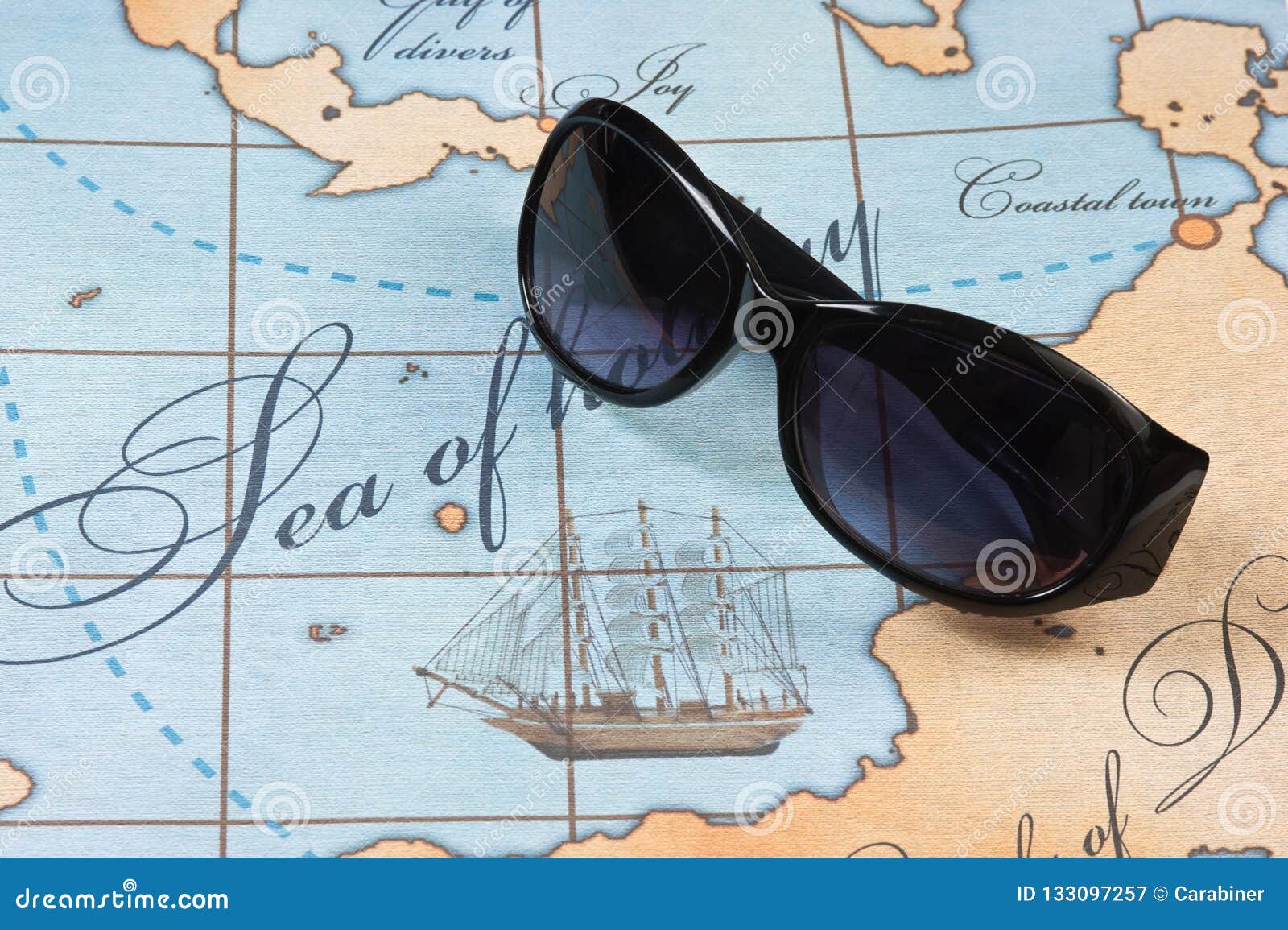 Sunglasses are on map stock image. Image of hiking, discovery - 133097257