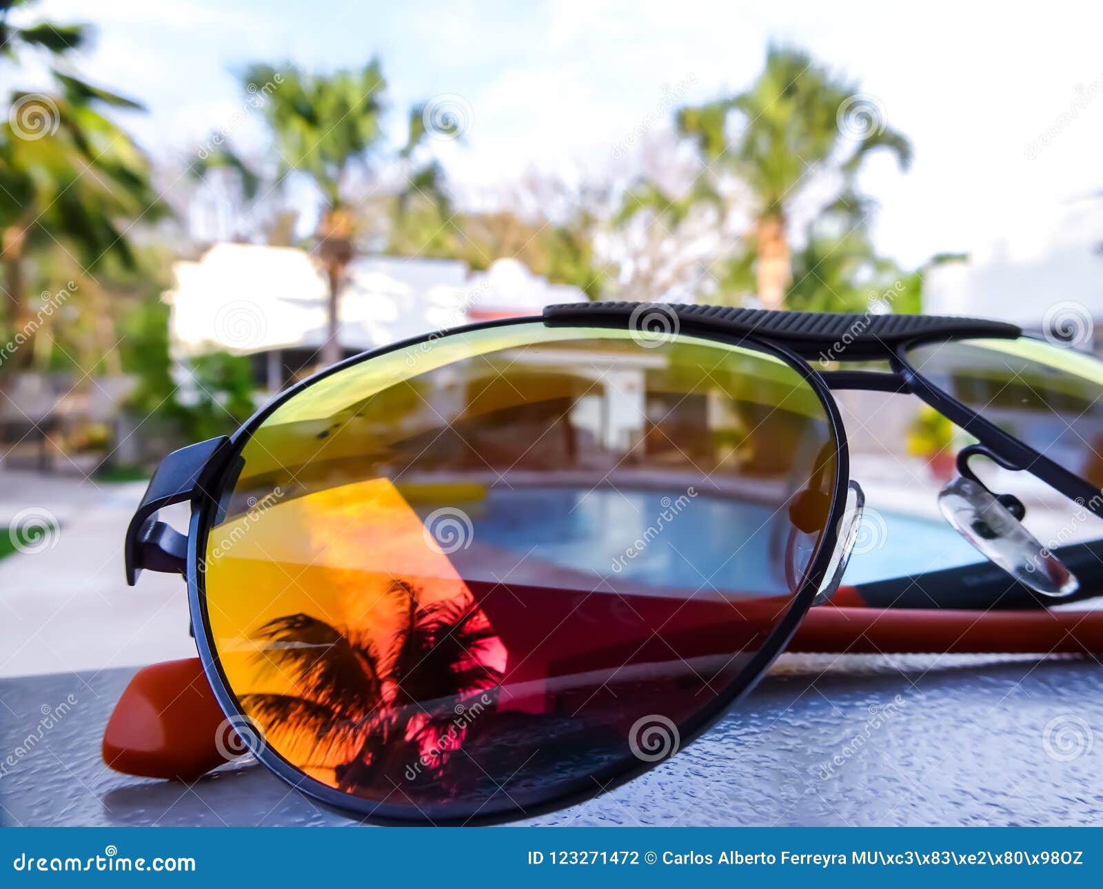 Reflection in Sunglasses in a Beach Stock Photo - Image of tips, travel ...