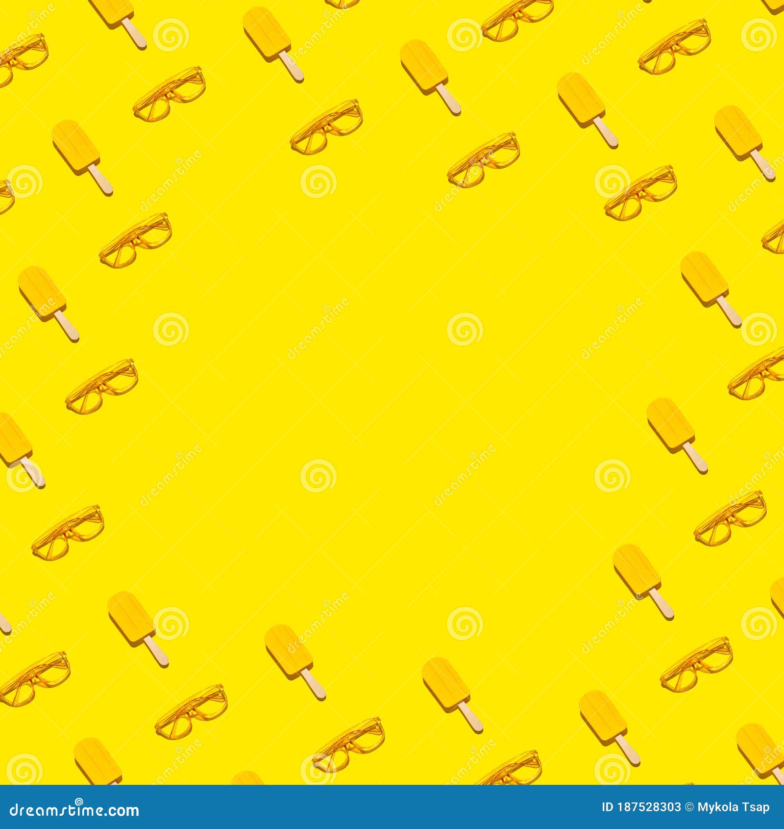 Sunglasses and Popsicles Border Frame on Yellow Abstract Background ...