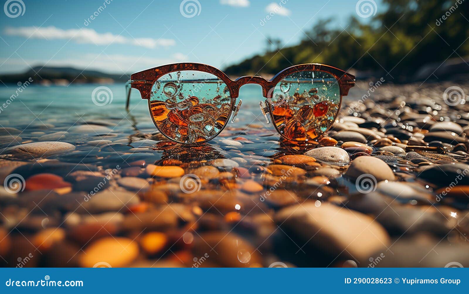 Sunglasses Reflect Sunlight on Sandy Beach, Enhancing Summer Vacation ...