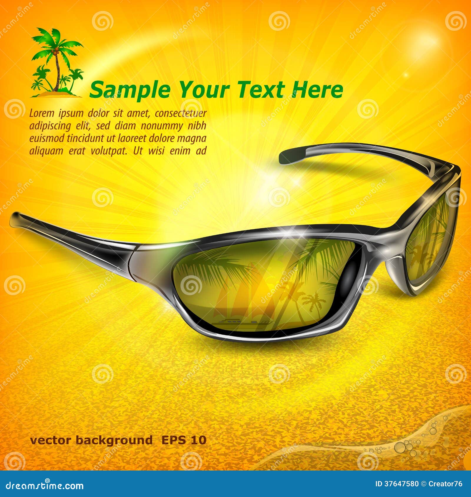Sunglasses with Reflection on Yellow Stock Vector - Illustration of ...