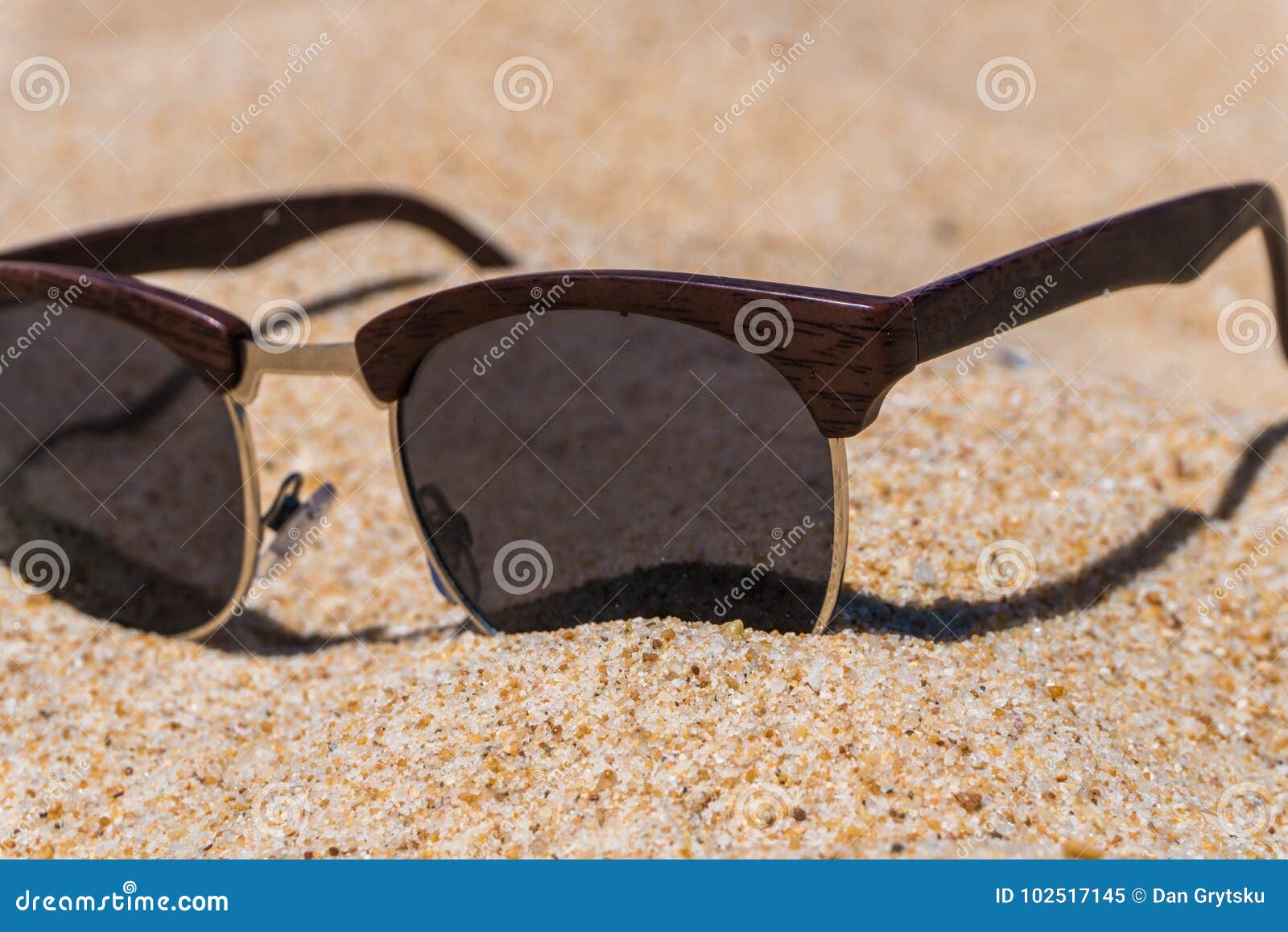Sunglasses On The Sand Summer Desert Is Reflected In The Glasses Summer Time Stock Image