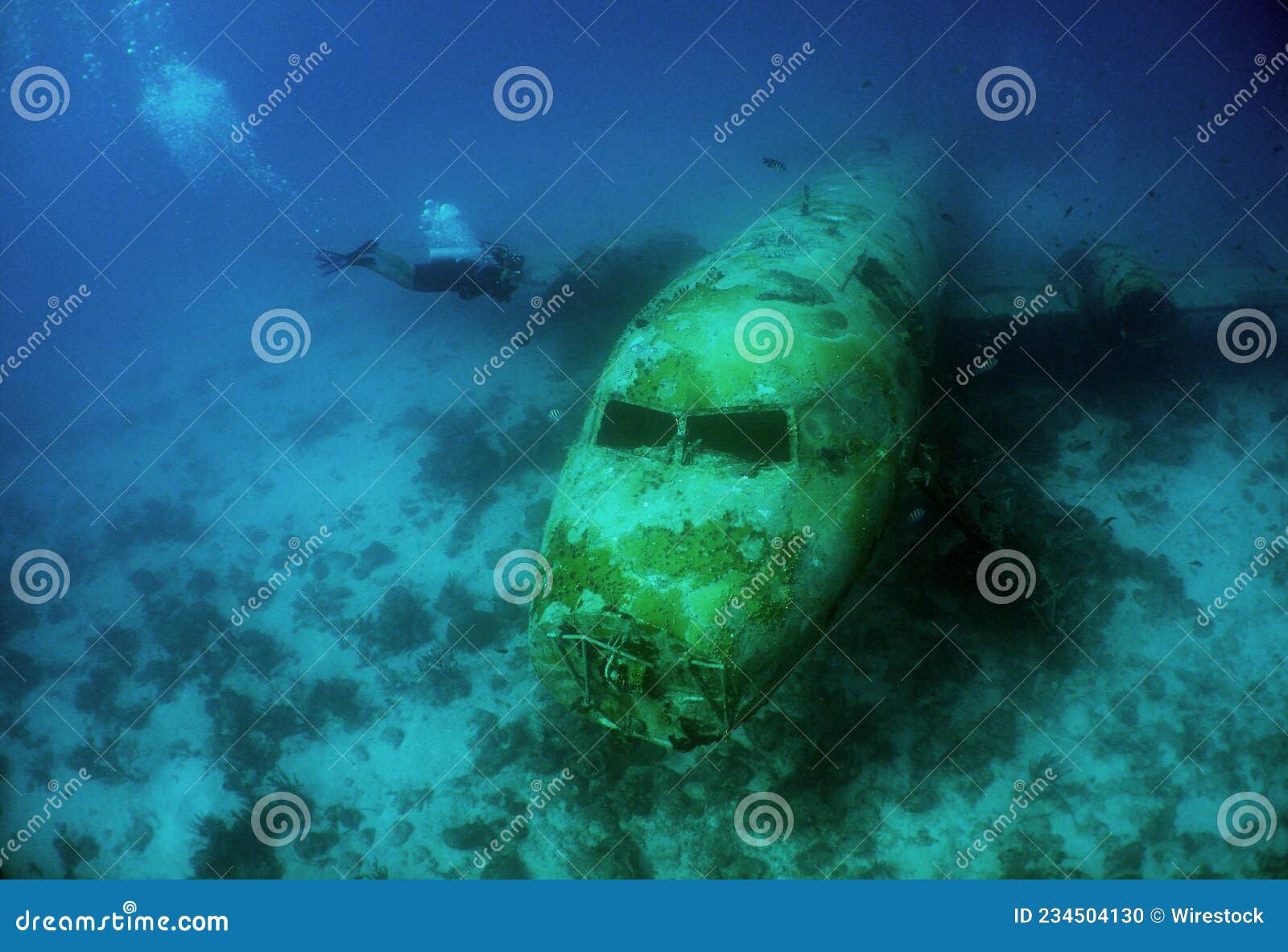 Sunk Airplane Under the Ocean Stock Photo - Image of deep, airplane ...