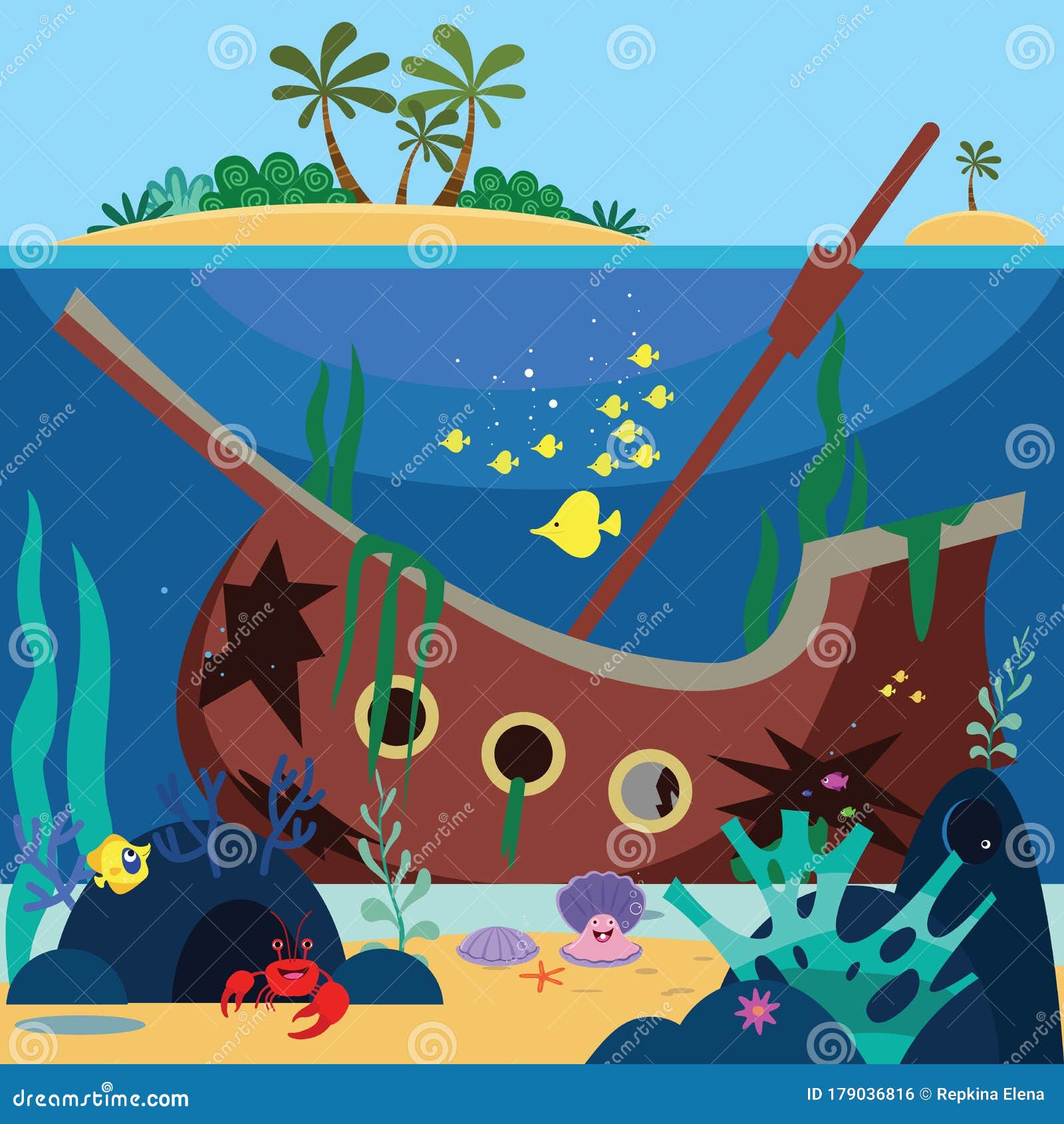 Cartoon Sunken Pirate Ship