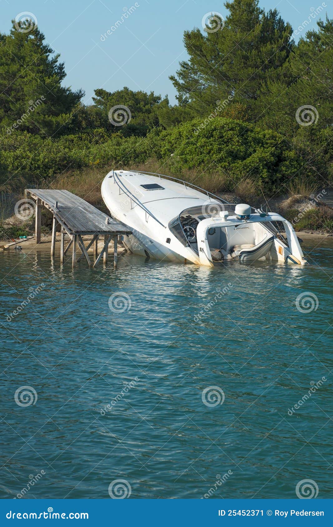 Sunk Speedboat stock image. Image of trees, motorboat - 25452371