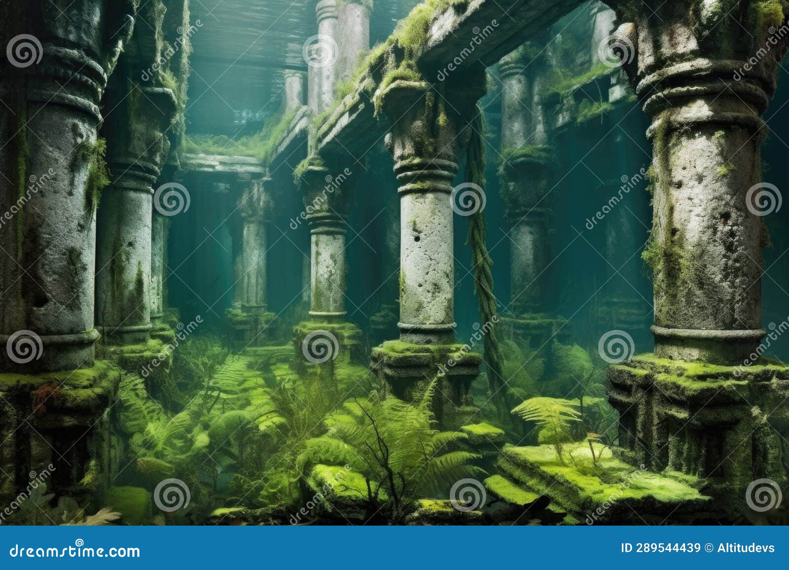 Sunken Ancient City Ruins with Seaweed-covered Columns Stock Image ...