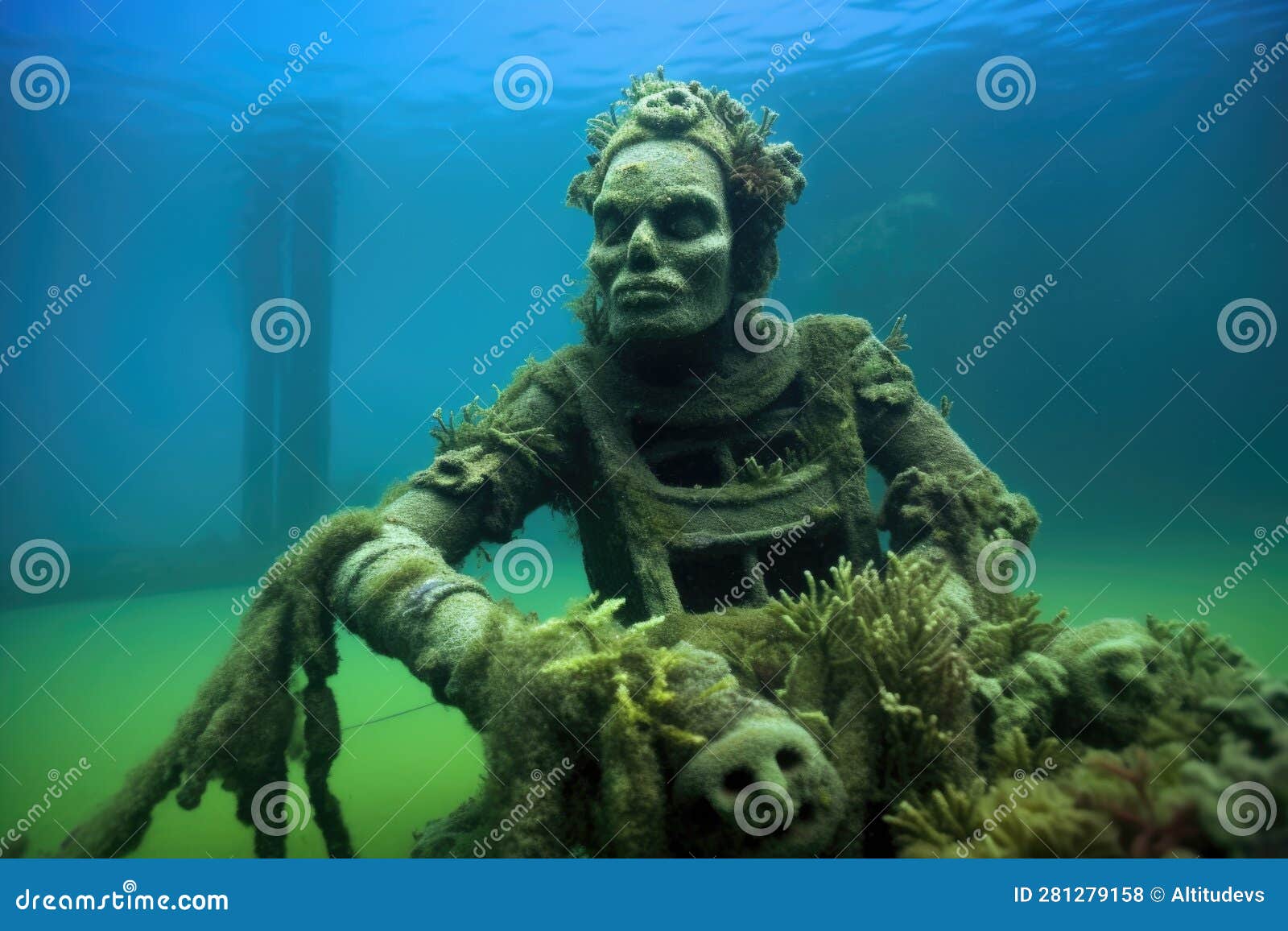 Sunken Ancient Statue Covered In Algae And Coral Royalty-Free Stock ...