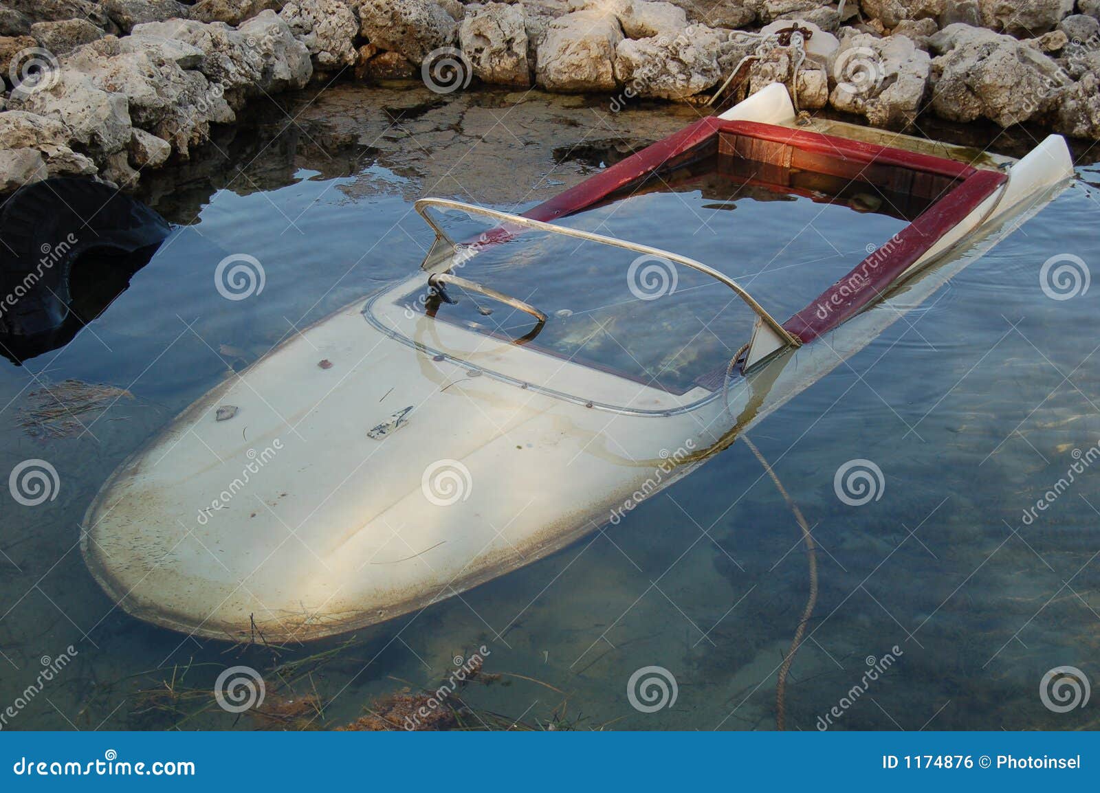 Sunken boat stock photo. Image of damaged, speedboat, water - 1174876