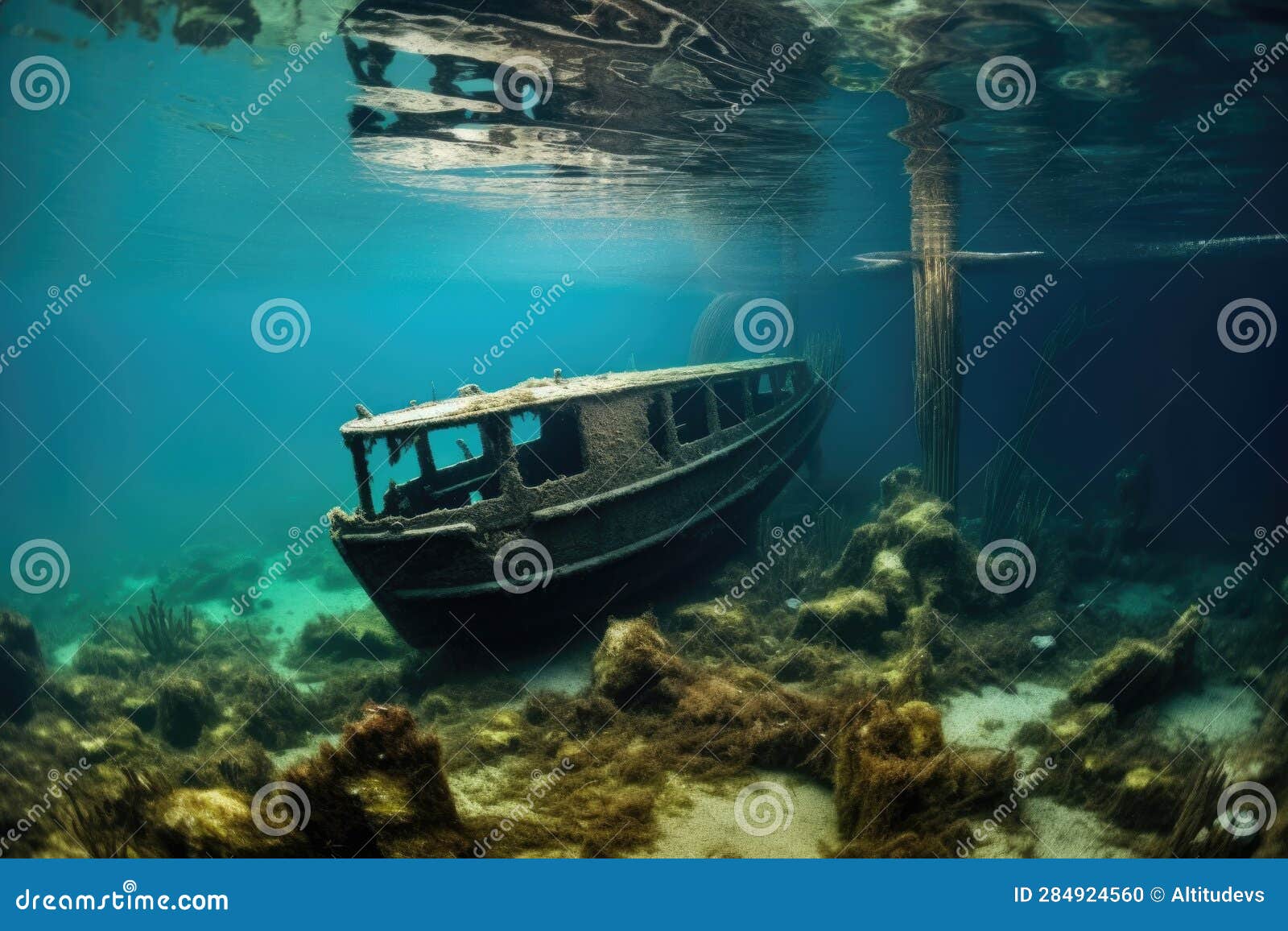 Sunken Boat Visible Beneath Clear Water Stock Illustration ...