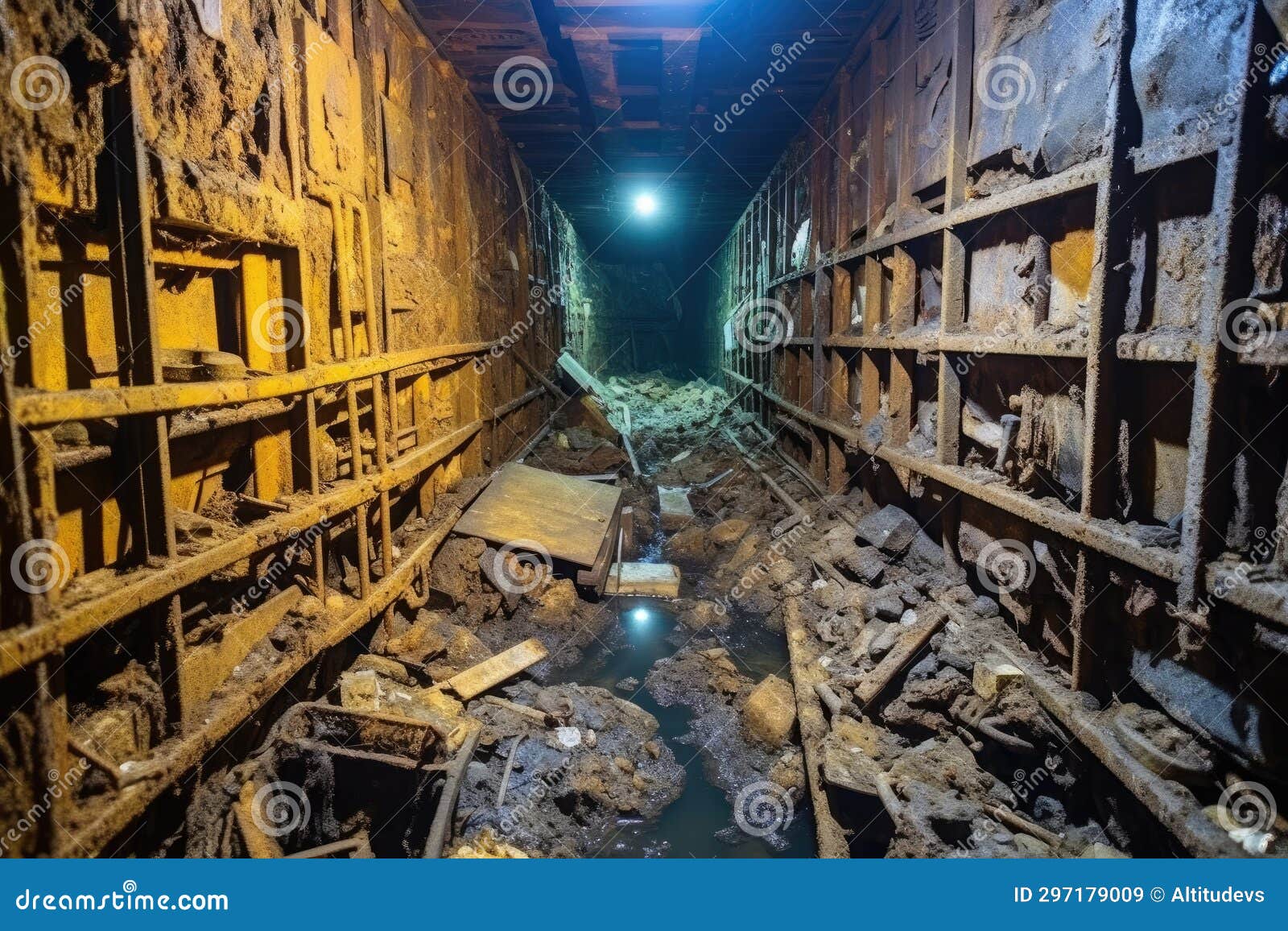 Sunken Cargo Ships Compartment Full of Scattered Cargo Stock Image ...