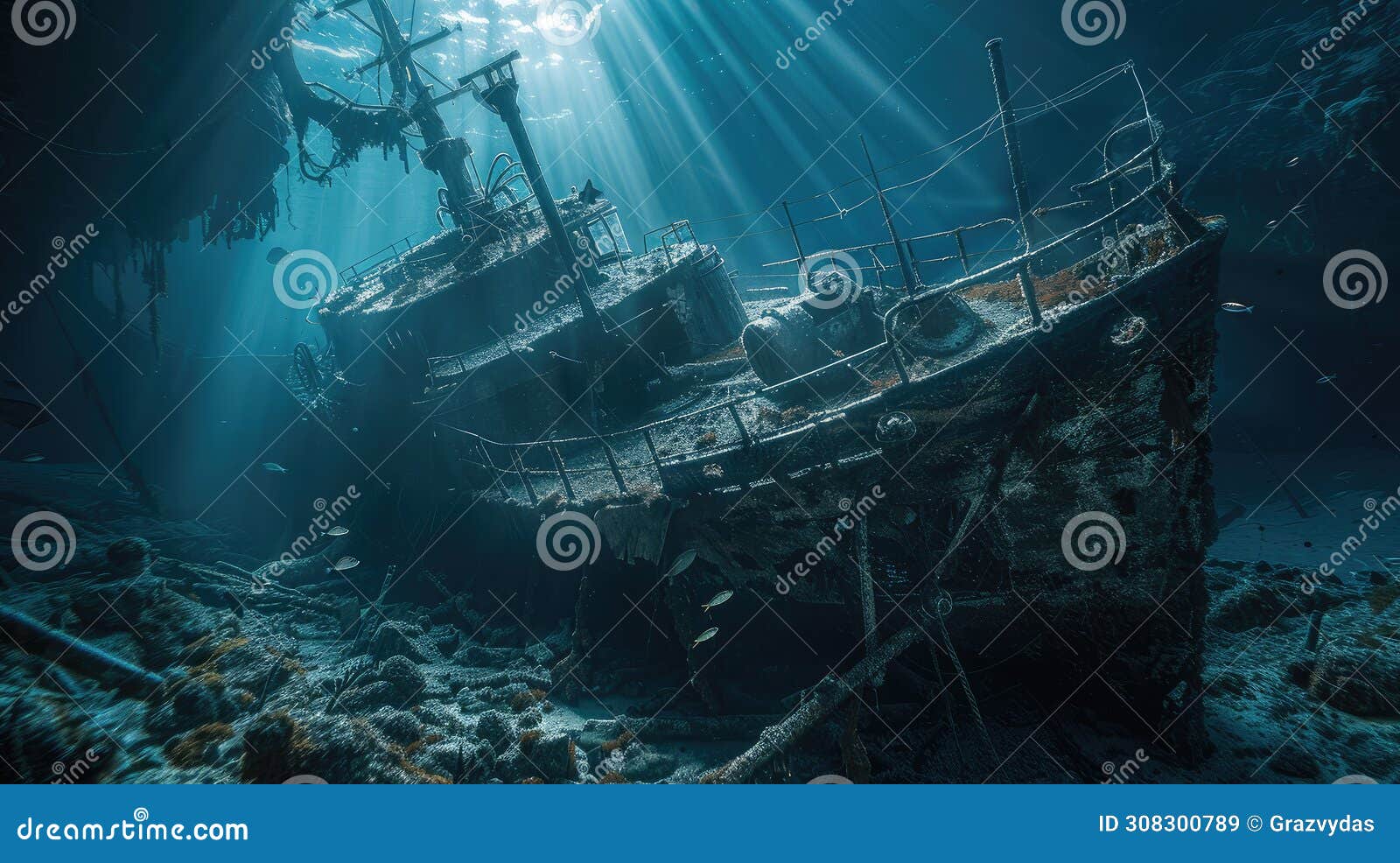 Sunken Decayed Fishing Vessel Underwater Stock Illustration ...