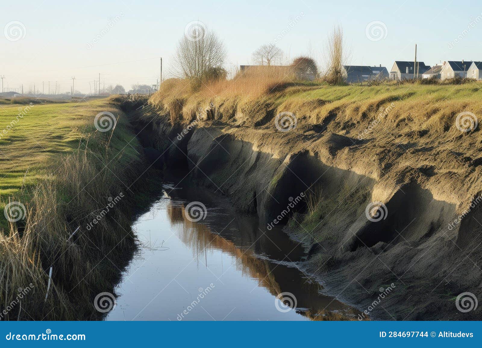 Sunken Levee Area with Visible Signs of Erosion Stock Illustration ...