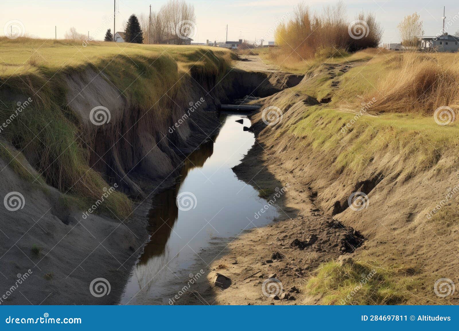 Sunken Levee Area with Visible Signs of Erosion Stock Illustration ...