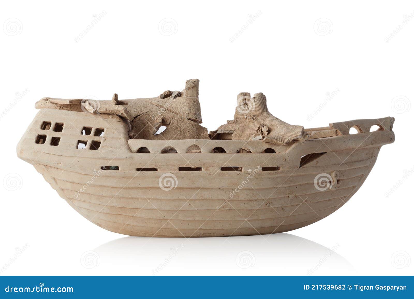 Sunken Old Ship Isolated on White Background. Decorative Clay Ship for ...