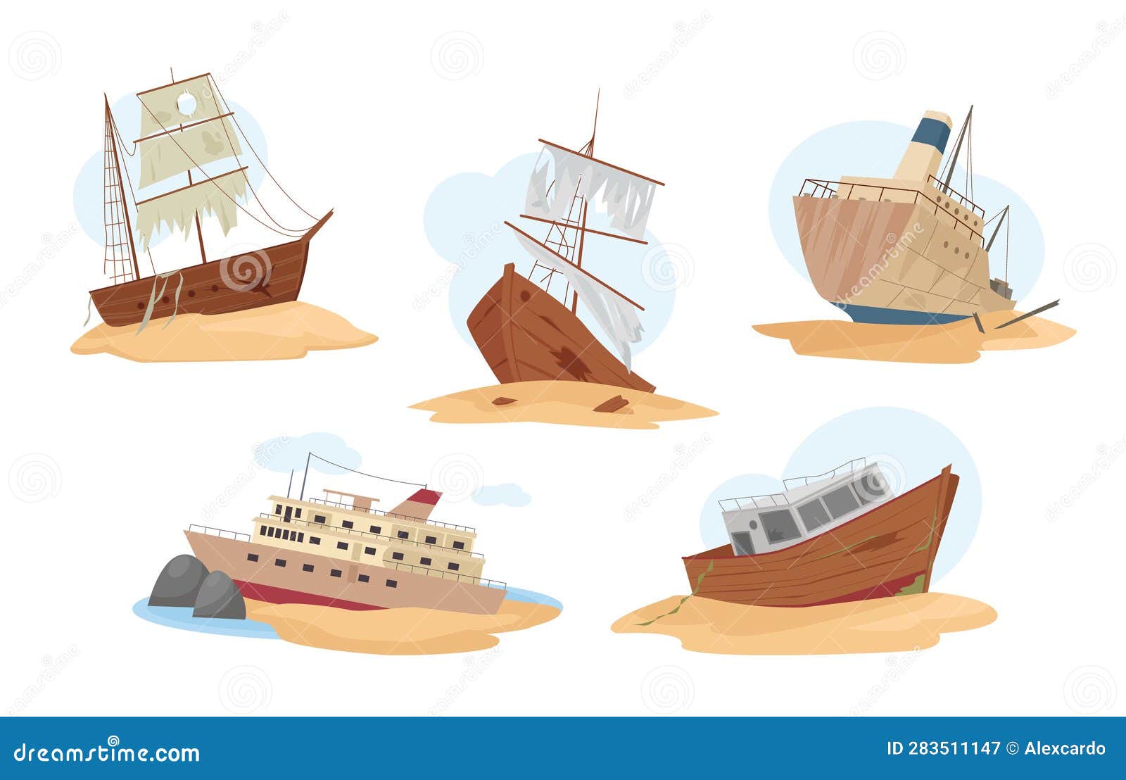 Sunken Pirate and Cargo Ships Set. Wreck of Cargo and Pirate Ships ...