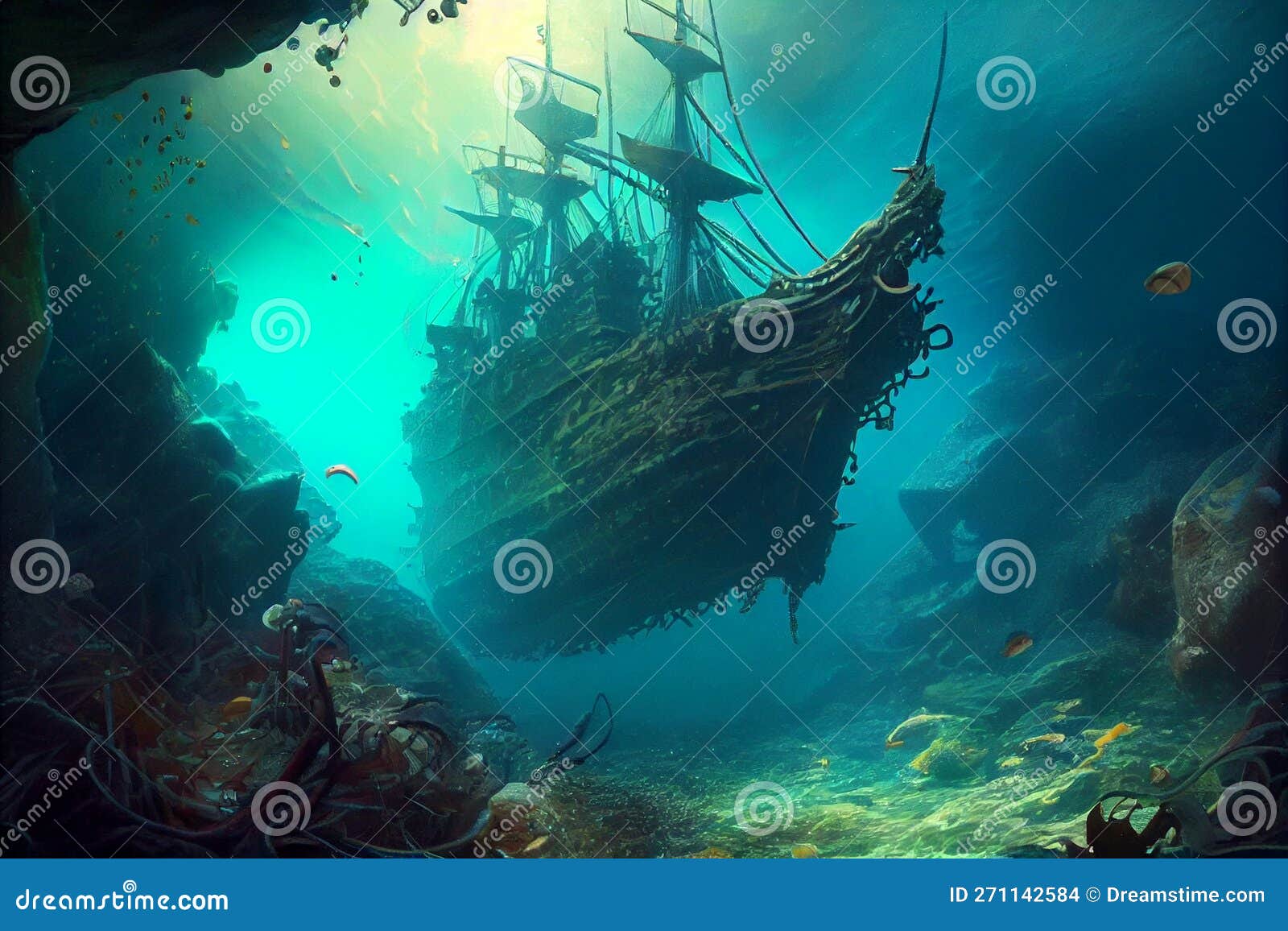 Sunken Pirate Ship. AI Generated Stock Photo - Image of nature ...
