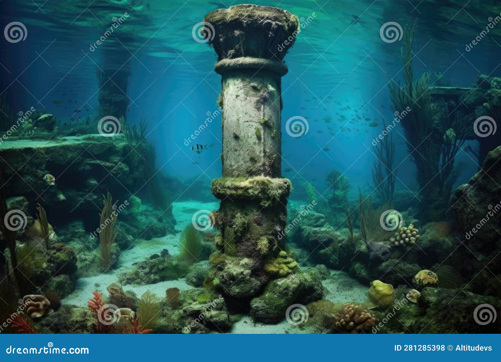 Sunken Roman-style Column among Marine Life Stock Illustration ...
