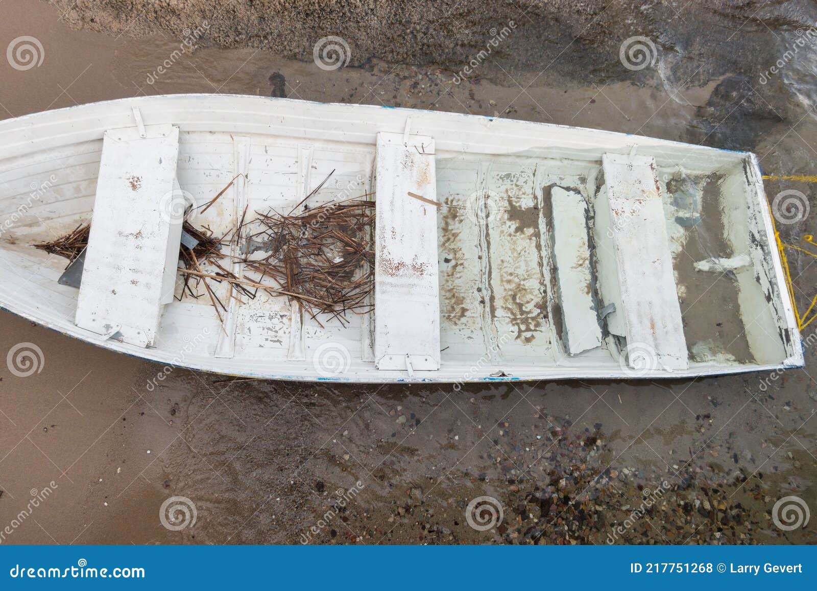 Sunken Rowboat on the Beach Stock Photo - Image of lonely, antique ...