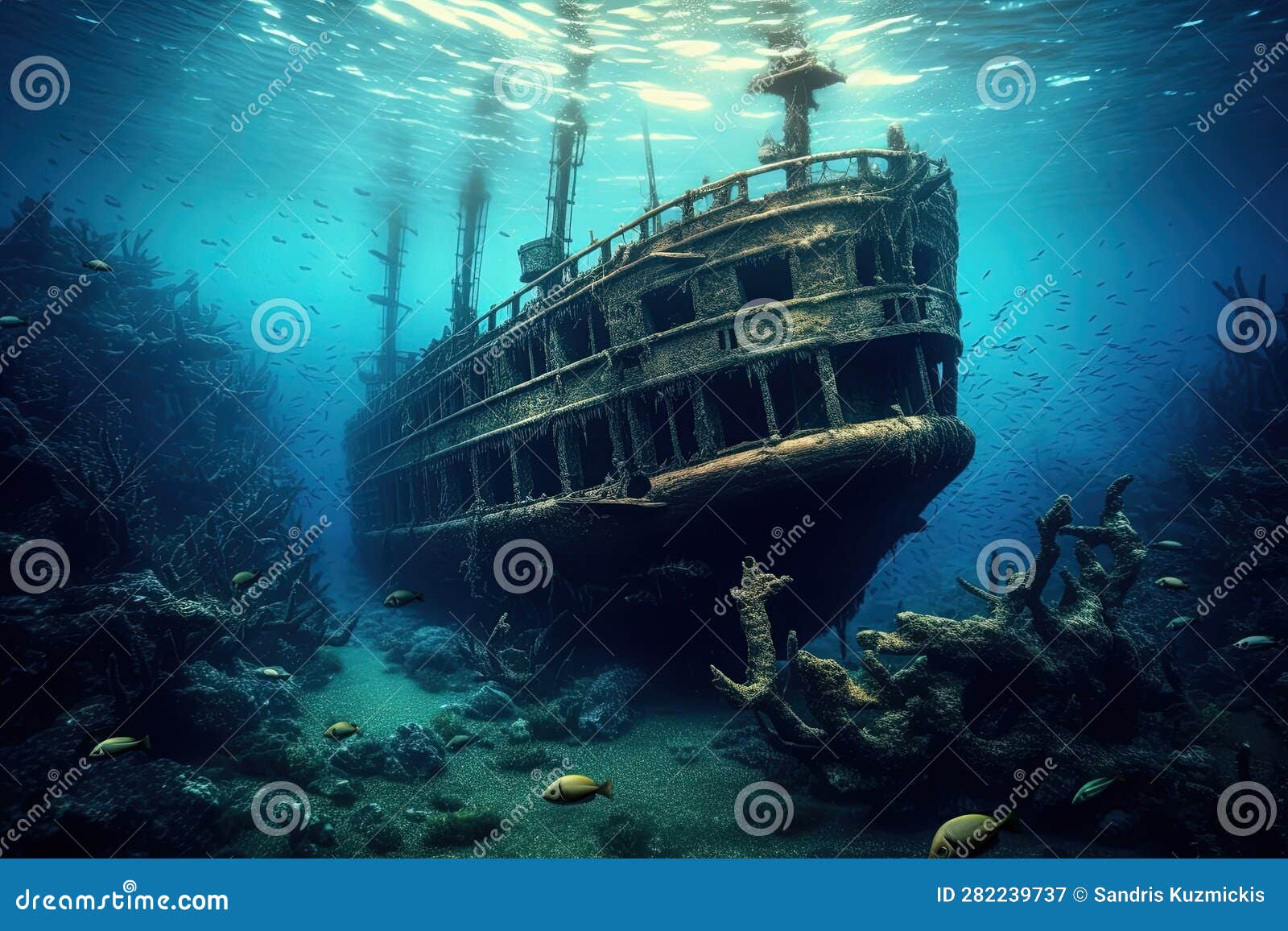 Sunken Ship at the Bottom of the Ocean. Generative AI Stock ...