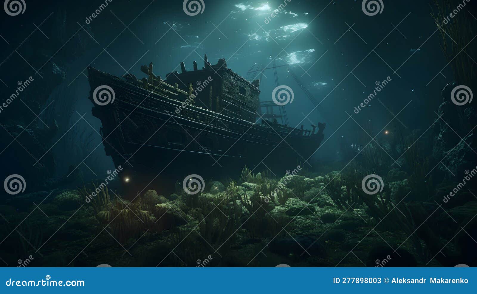 Sunken Ship in the Ocean. Game Landscape Stock Illustration ...