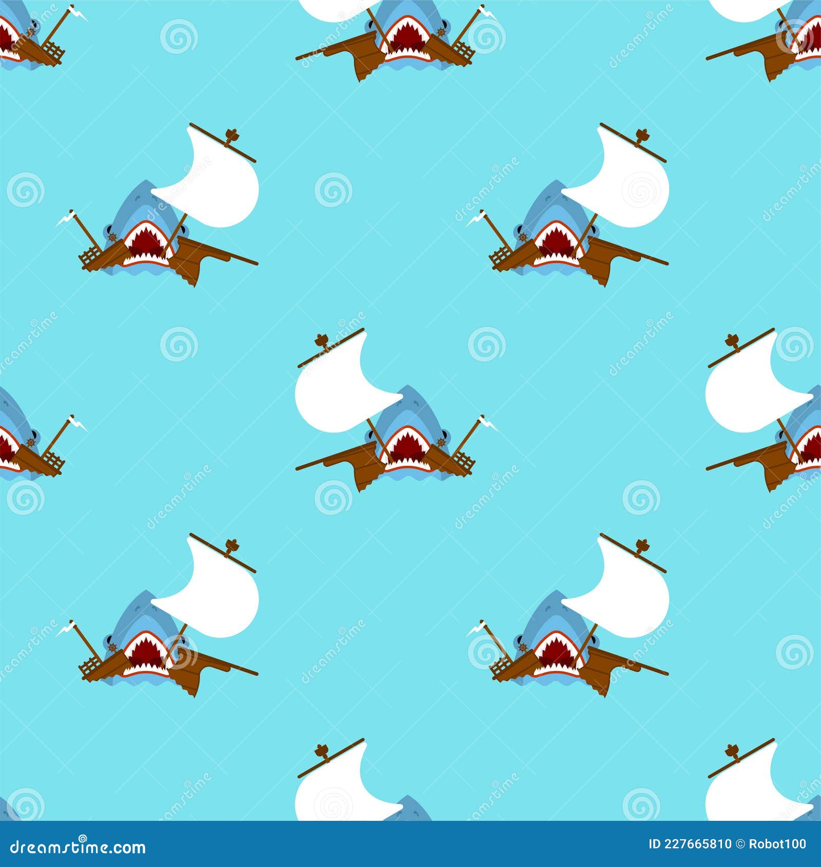 Sunken Ship Pattern Seamless. Ship Sank In Ocean Background. Vector ...