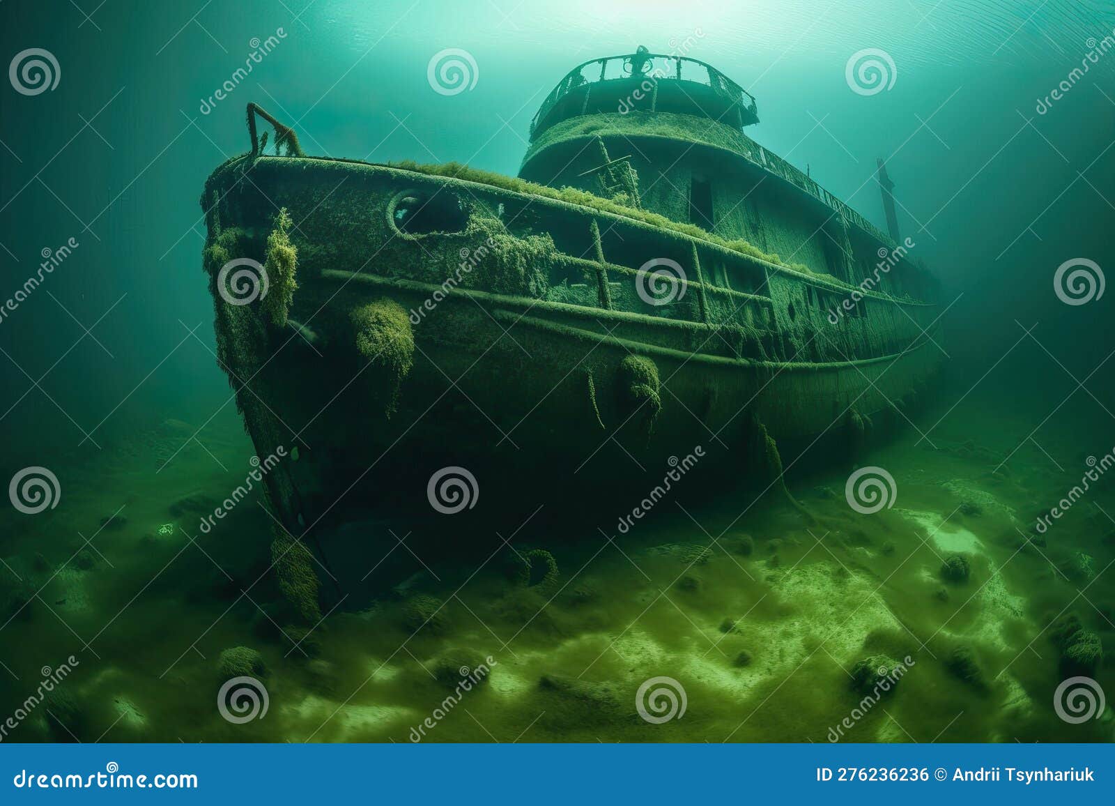 A Sunken Ship Under Water is Covered with Rust and Algae, Generative AI ...