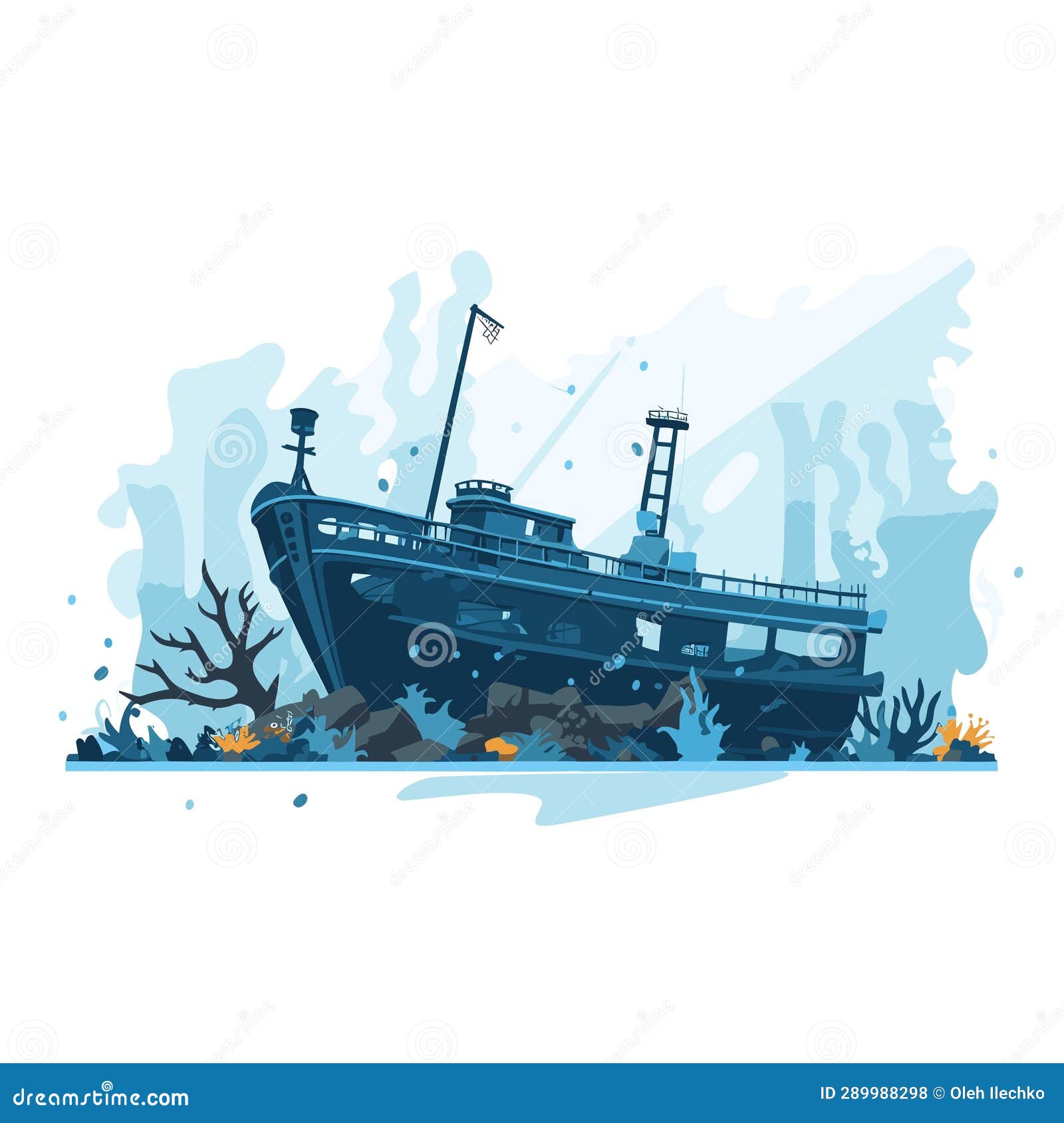 Sunken Ship Underwater Vector Flat Minimalistic Isolated Illustration ...