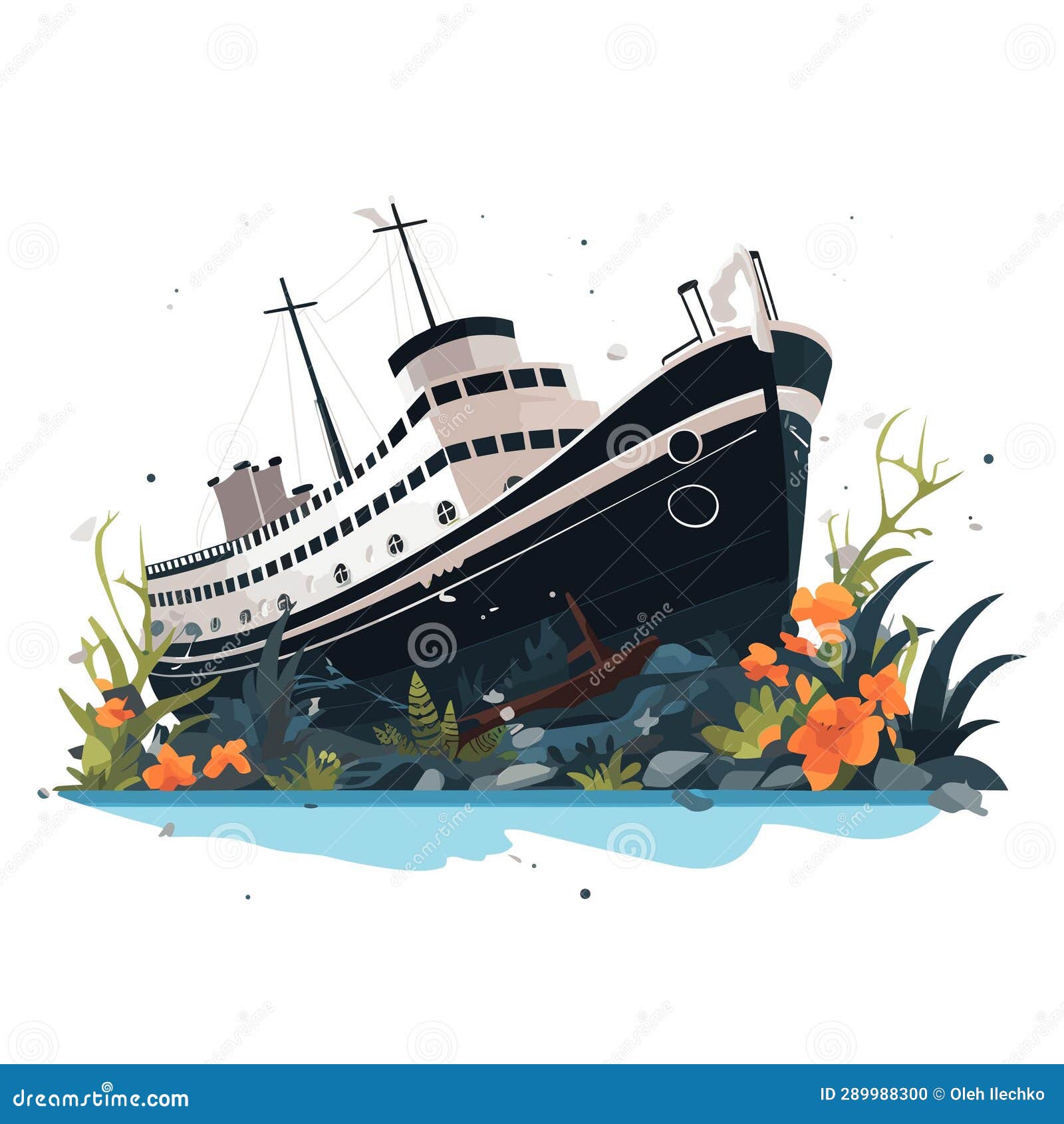 Sunken Ship Underwater Vector Flat Minimalistic Isolated Illustration ...
