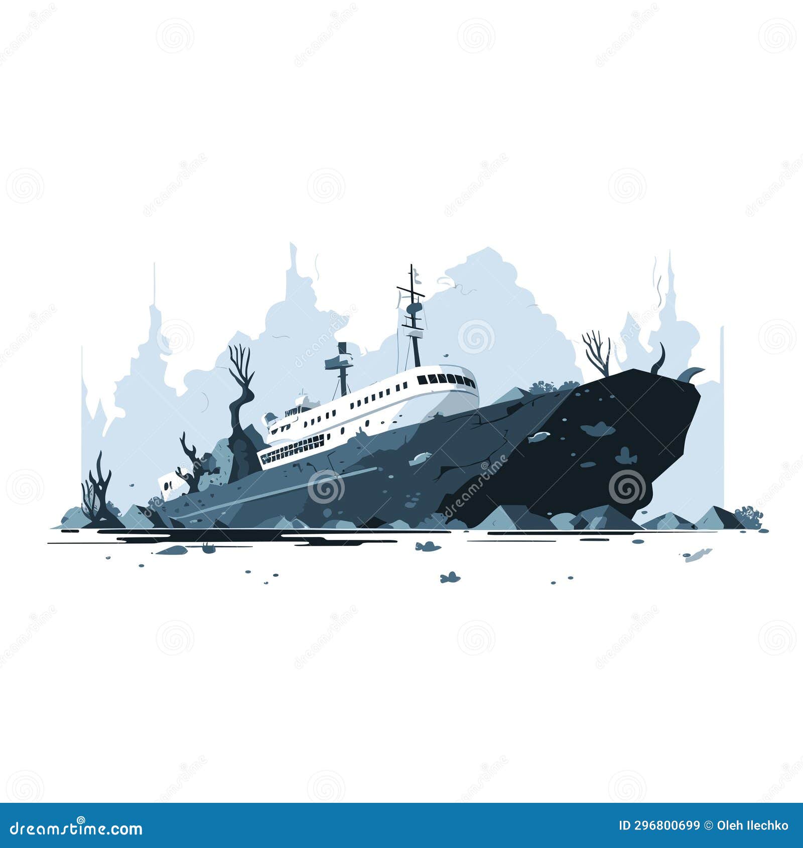 Sunken Ship Underwater Vector Flat Minimalistic Isolated Illustration ...
