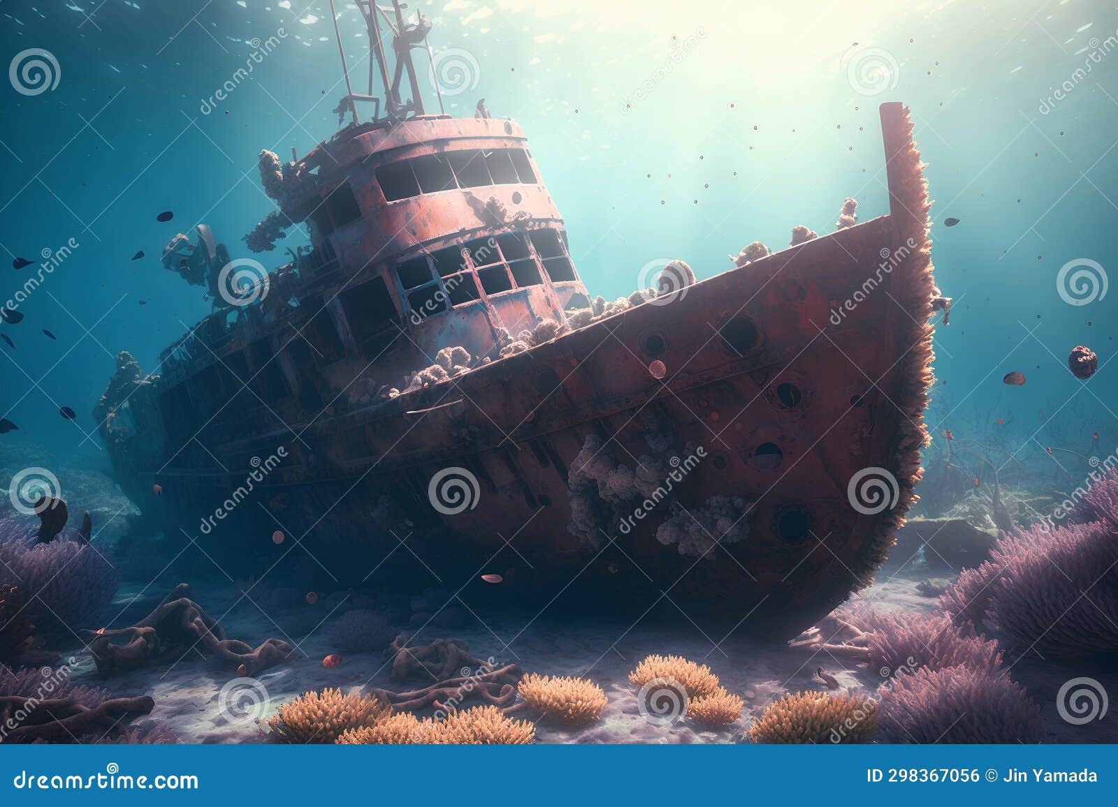 Sunken Ship Wreck in the Red Sea. 3d Rendering Stock Illustration ...