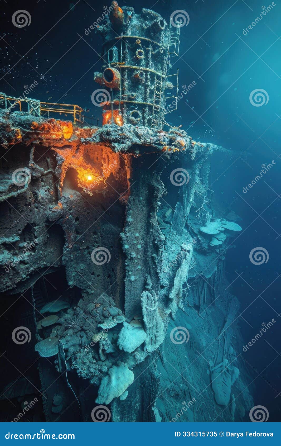 Sunken Shipwreck with Marine Life and Rusting Metal Structure ...