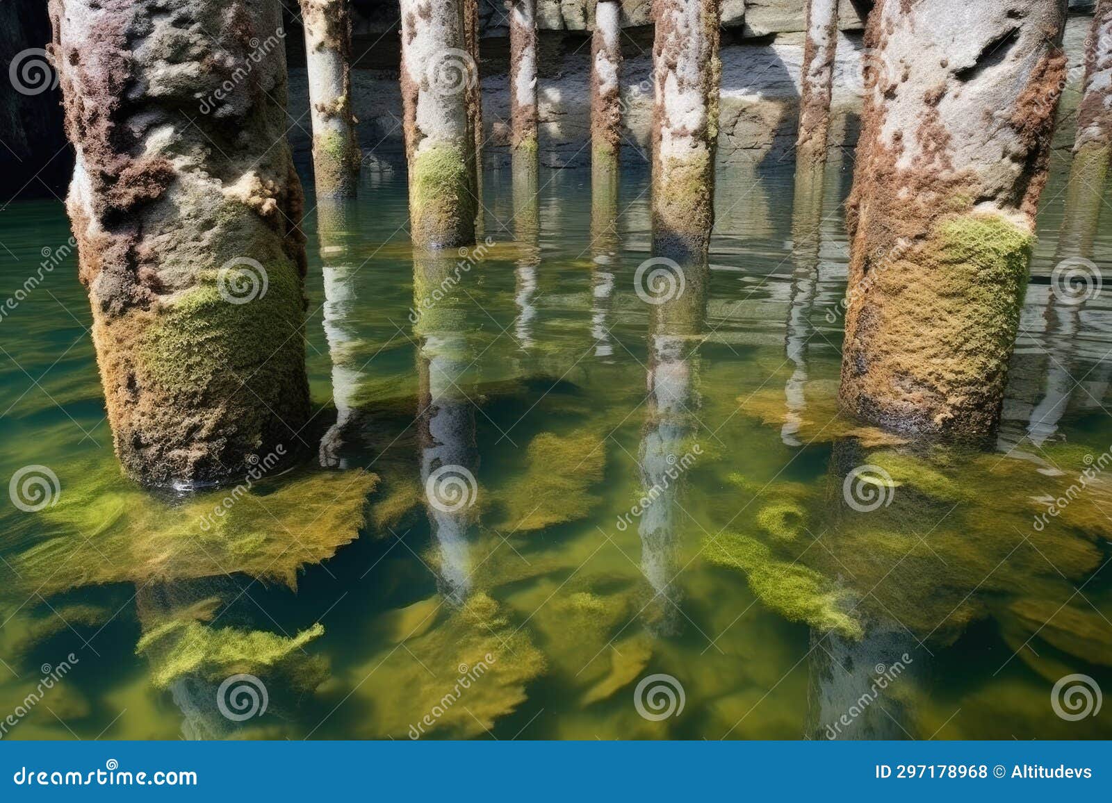 Sunken Stone Pillars in a River Captured during Low Tide Stock Photo ...