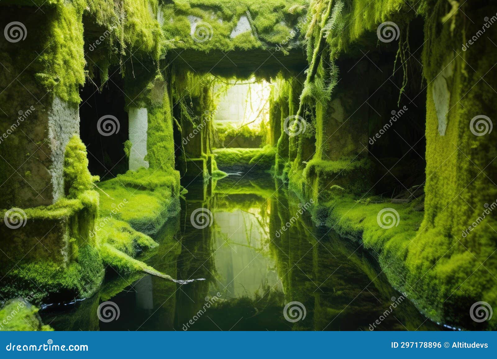 Sunken Stonework Structures Overgrown with Algae Stock Photo - Image of ...