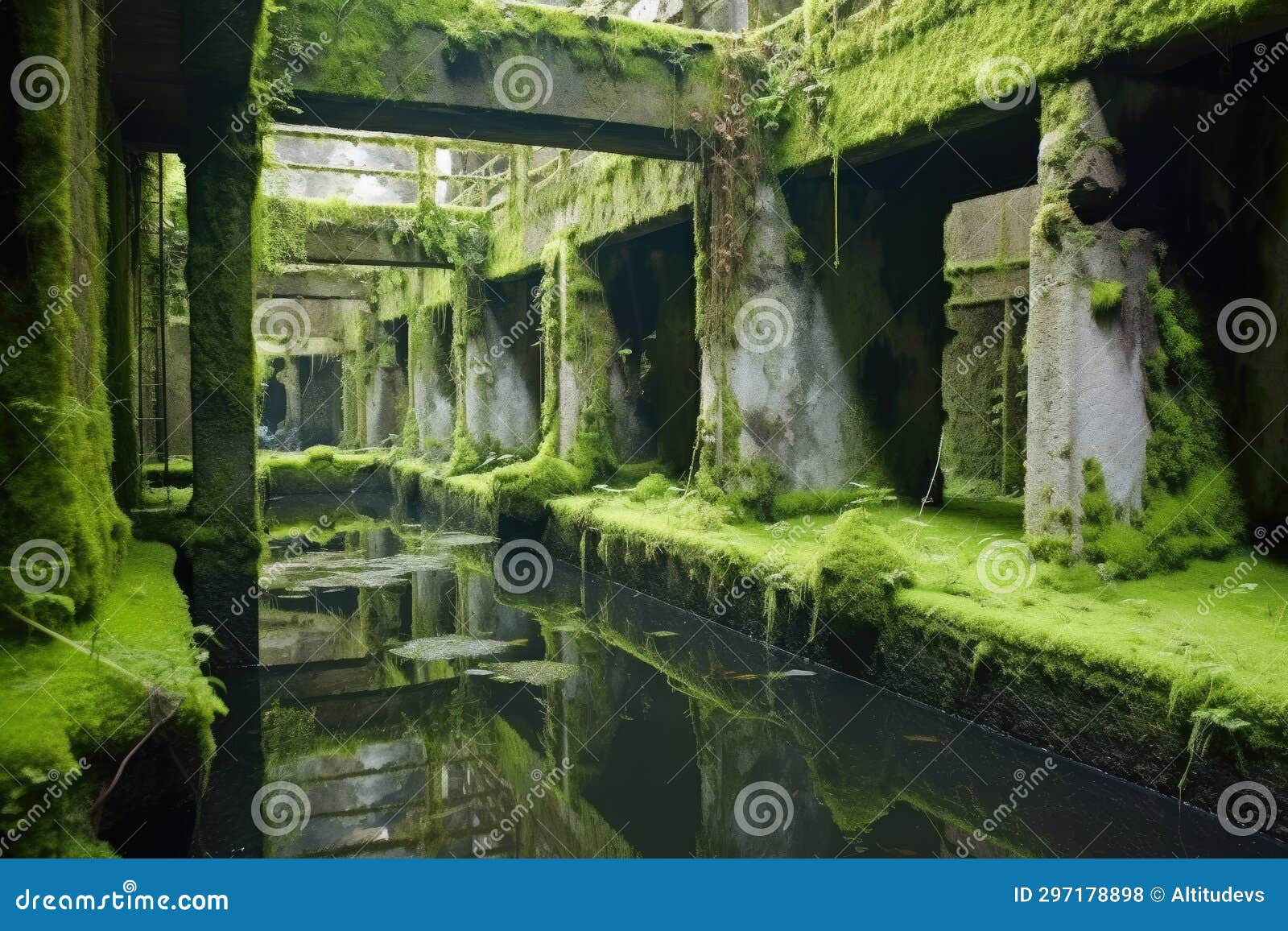 Sunken Stonework Structures Overgrown with Algae Stock Photo - Image of ...