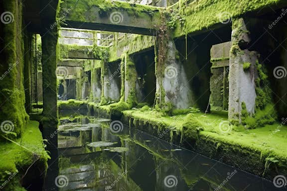 Sunken Stonework Structures Overgrown with Algae Stock Photo - Image of ...