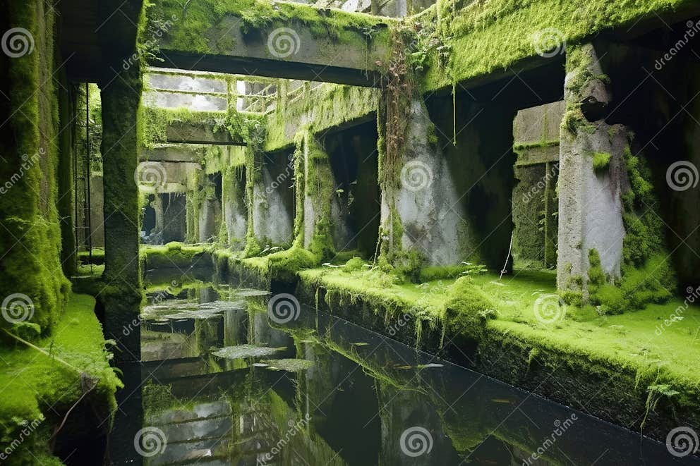 Sunken Stonework Structures Overgrown with Algae Stock Photo - Image of ...