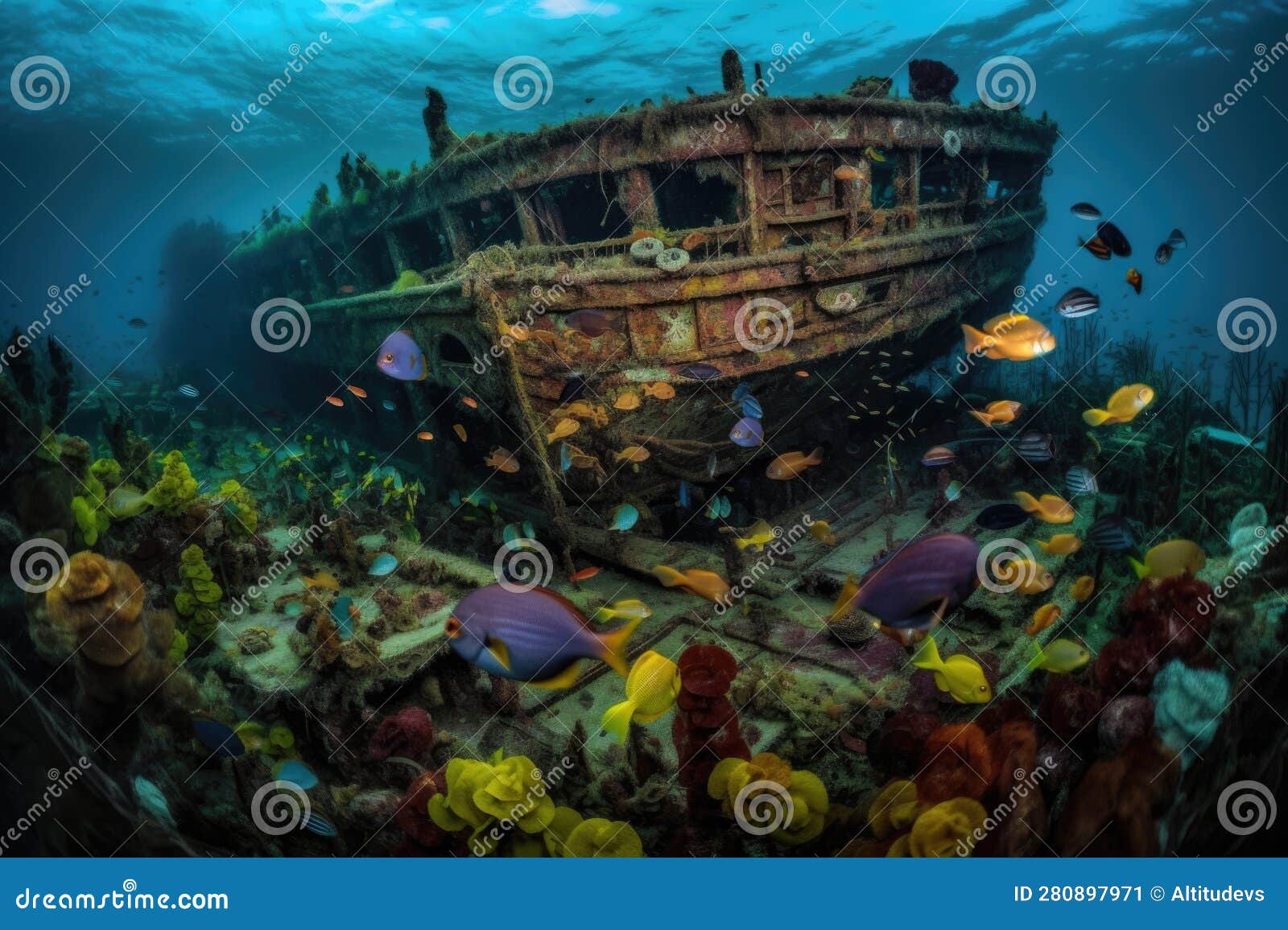 Sunken Treasure Surrounded by Schools of Colorful Fish Stock Image ...