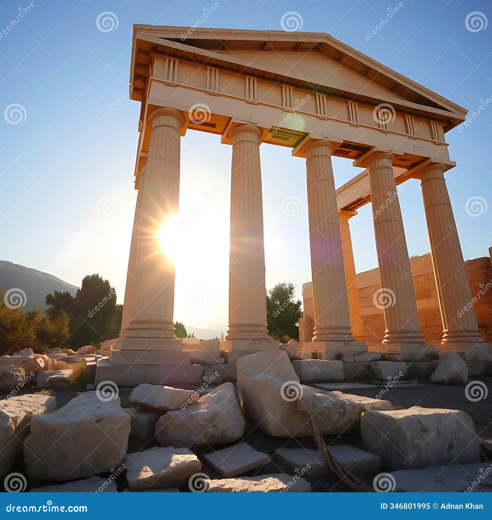 Sunlight on Ancient Greek Temple Ruins Stock Illustration ...