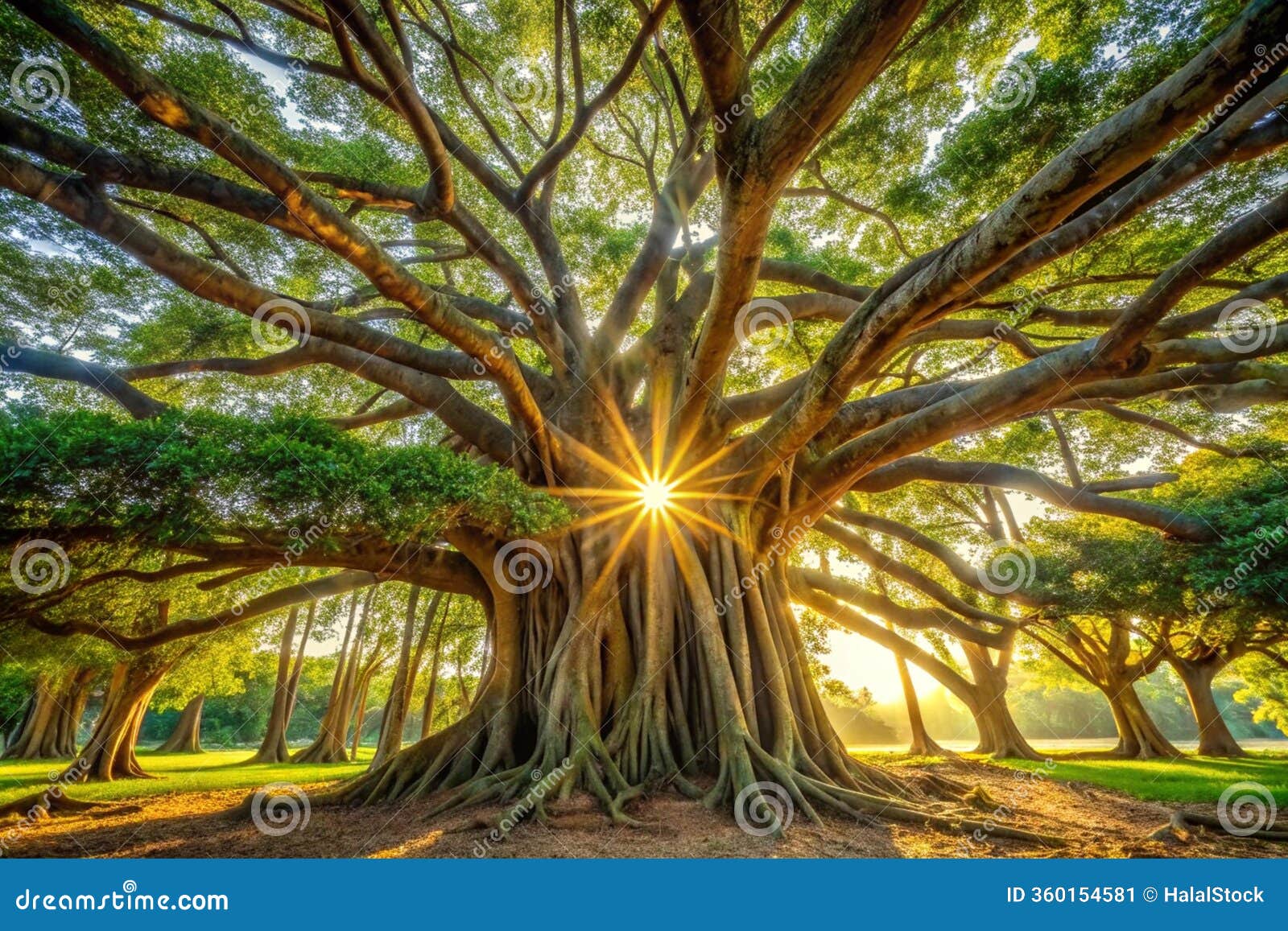 Sunlight through Banyan Tree Stock Illustration - Illustration of ...
